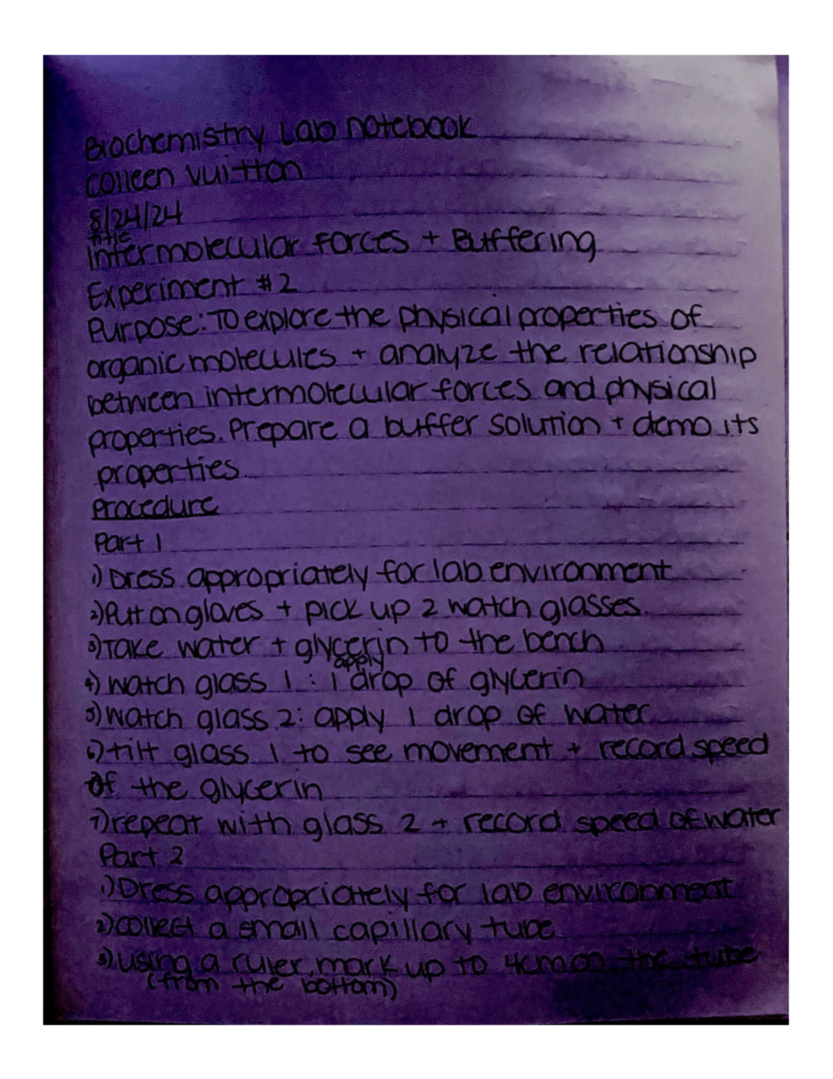 Lab 2 - bio chem equivalent - Biochemistry Lab notebook colleen vultion ...