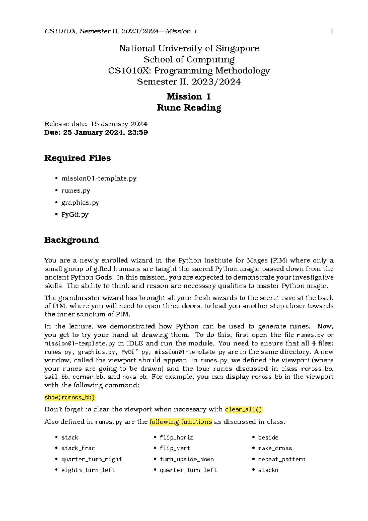 Mission 01 - National University of Singapore School of Computing CS1010X: Programming ...