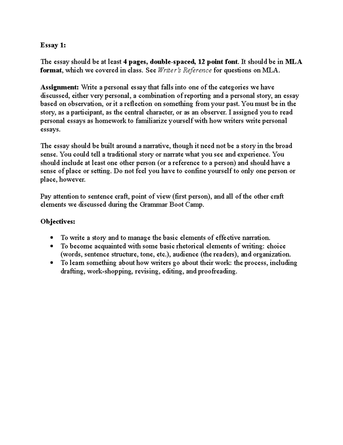 English Composition I Essay Assignments - The essay should be at least ...