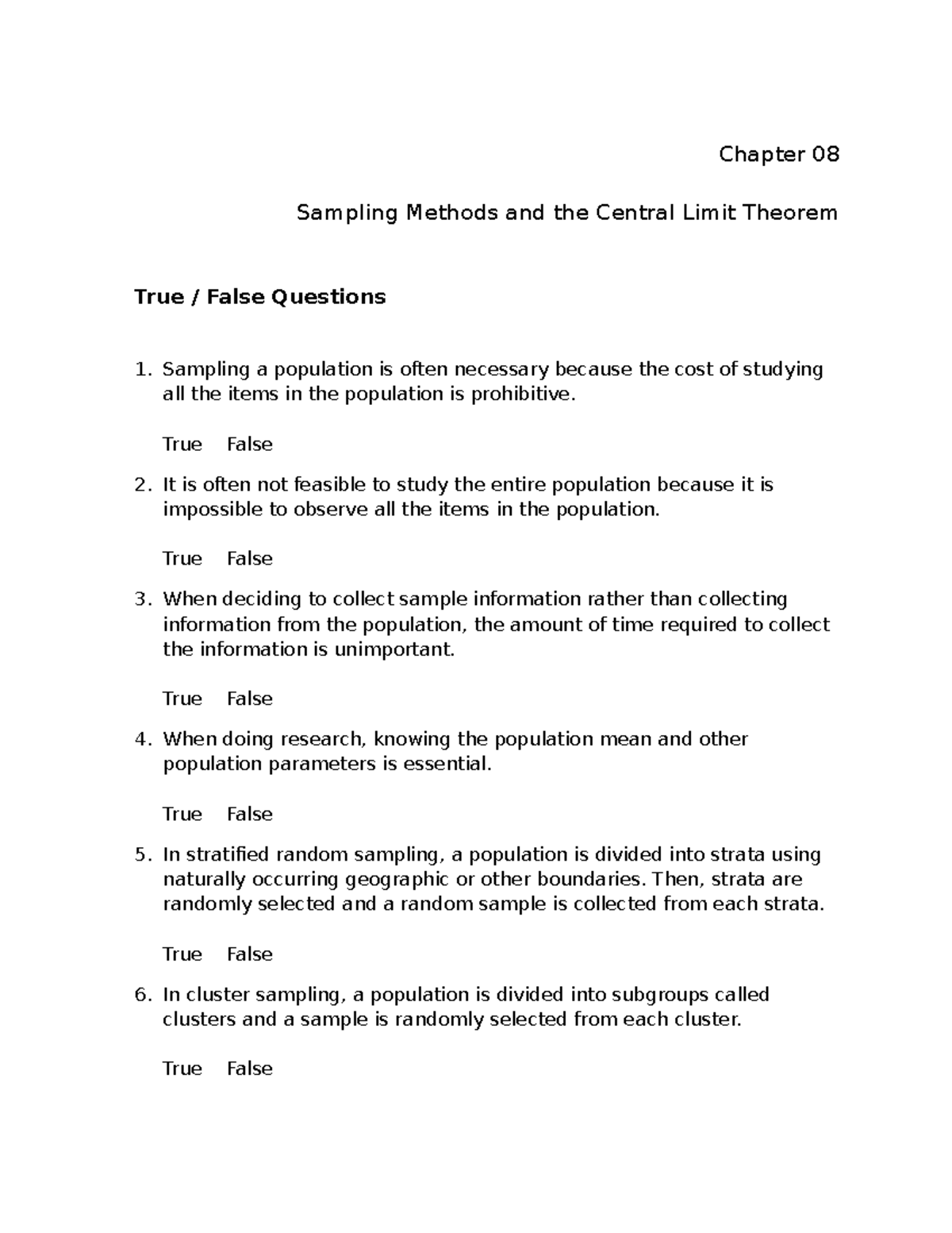 Chap008 - it is about cha1 to ch7 - Chapter 08 Sampling Methods and the Central Limit Theorem ...