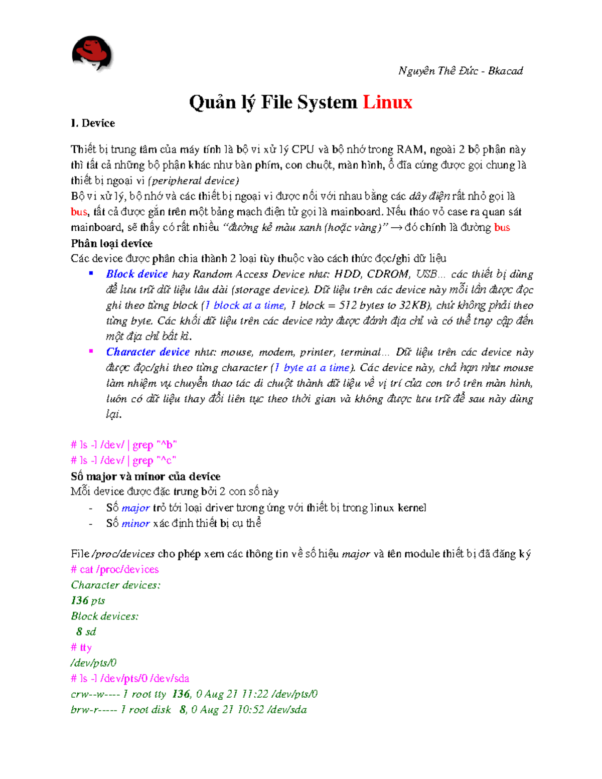 3-1 Quan ly File System - 1412 - I. Device Quản lý File System Linux ...