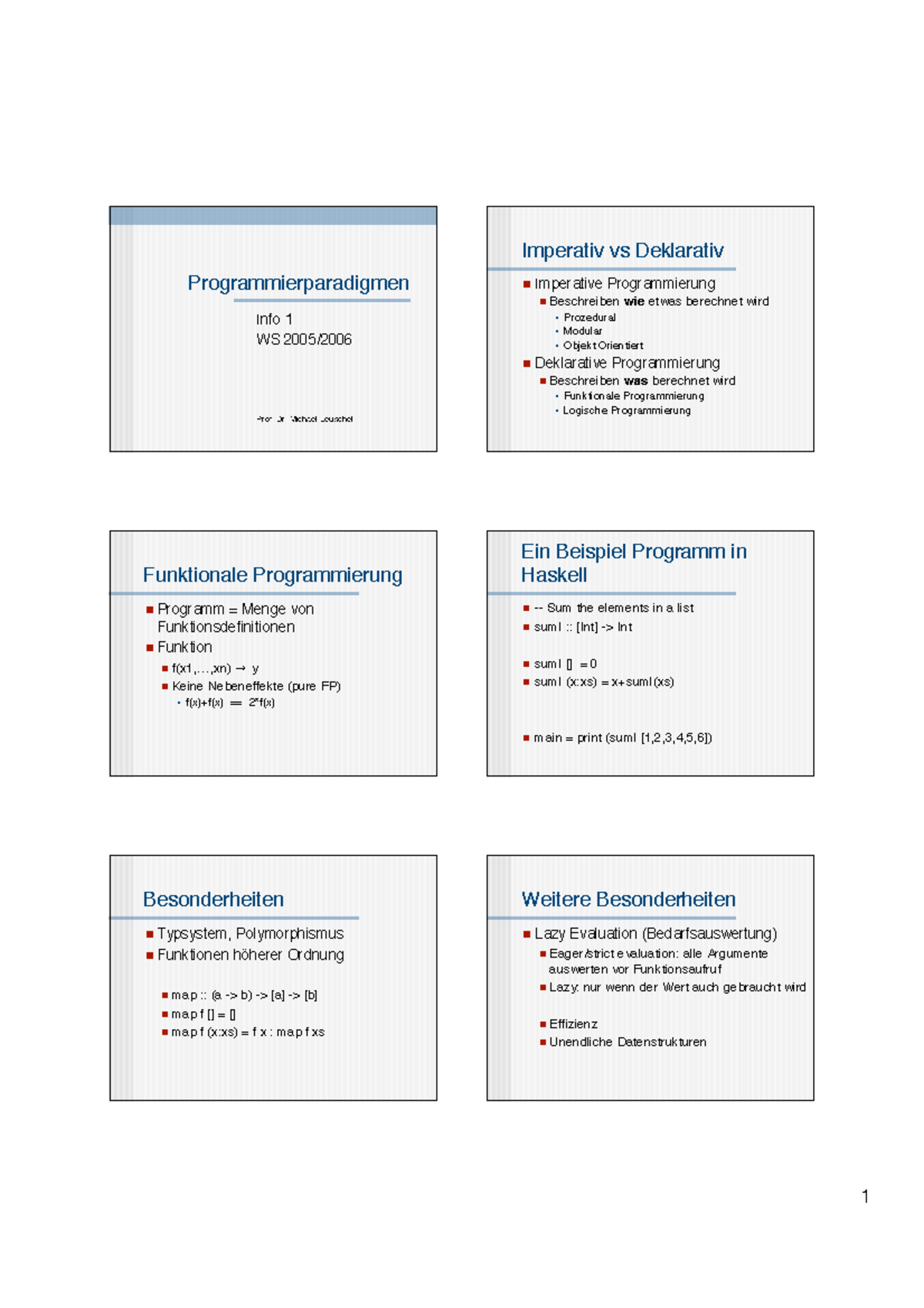 25 - Paradigmen handout - 1 Programmierparadigmen Info 1 WS 2005/ Prof ...