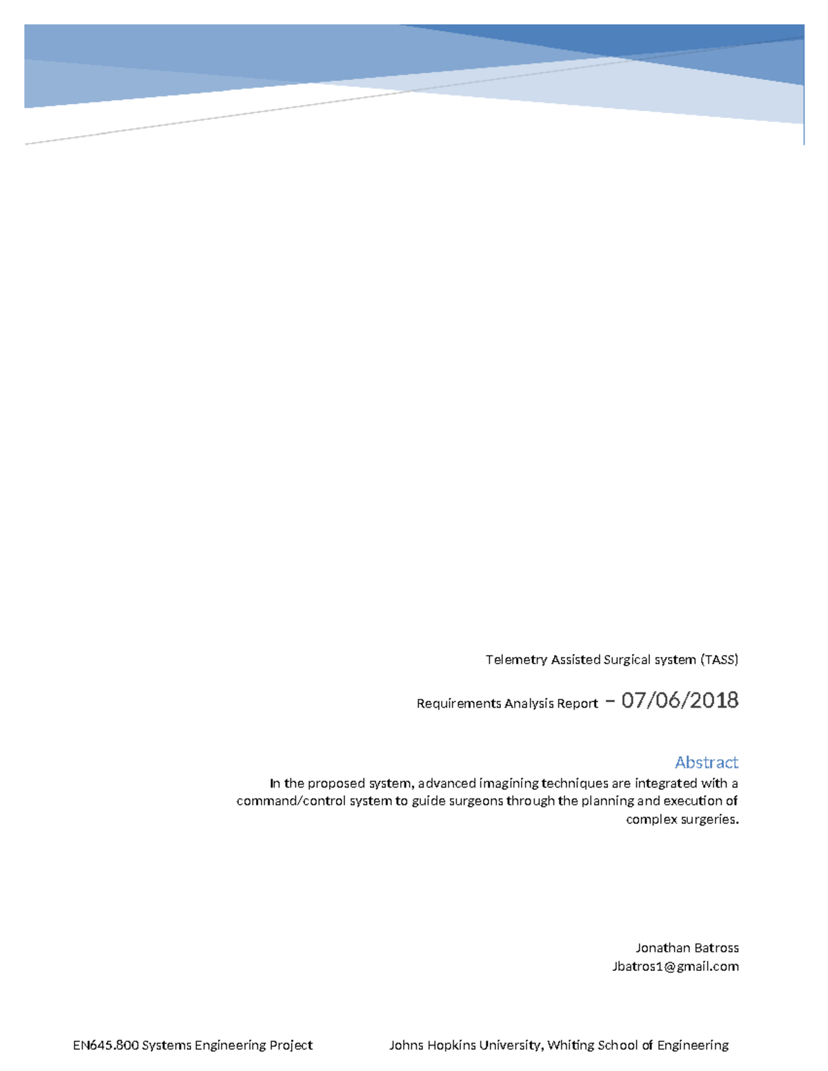 Batross Requirement Analysis Report v1 - EN645 Systems Engineering ...