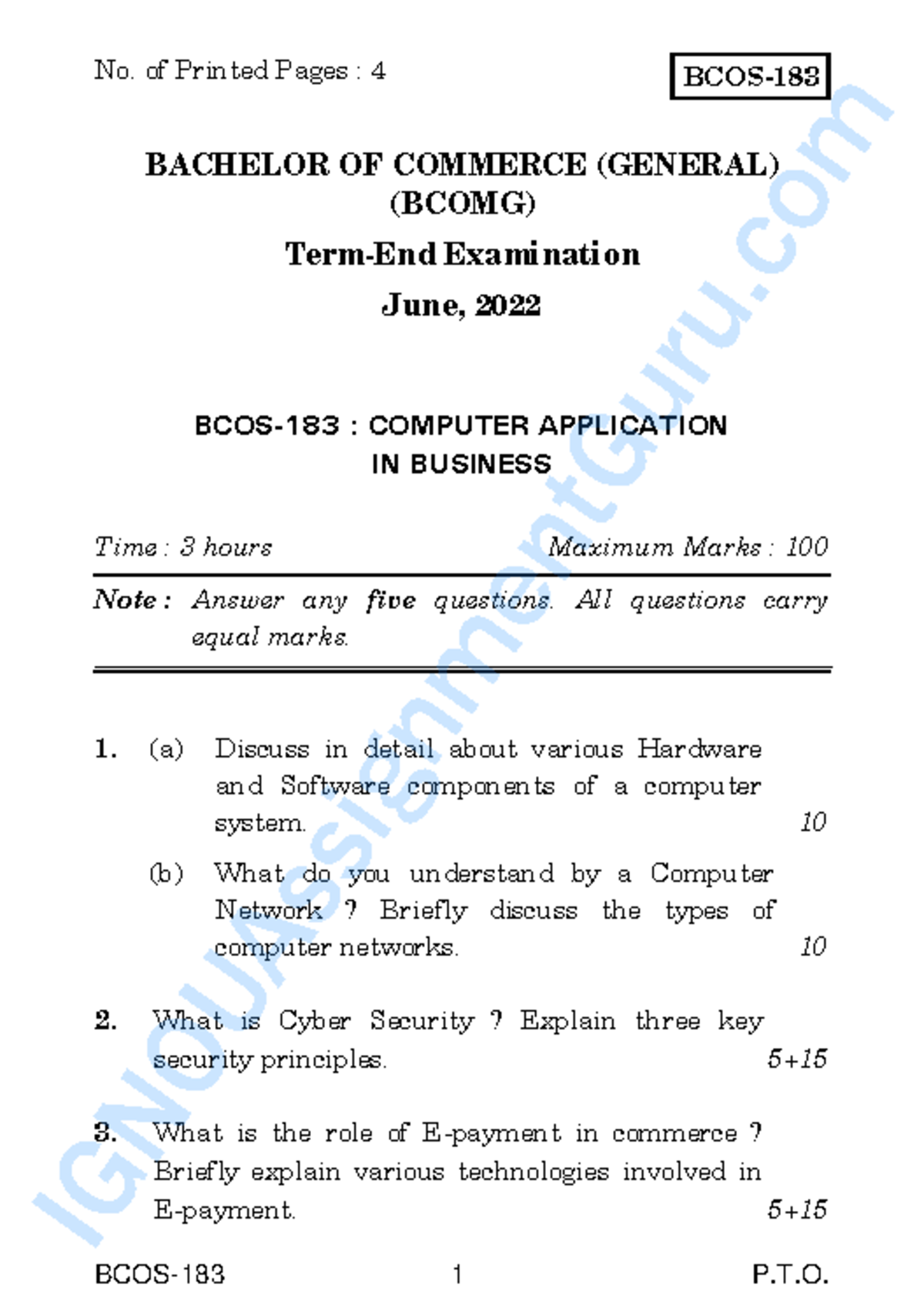 BCOS-183 June2010-June2023 Ignouassignment Guru - BCOS-183 1 P.T. BCOS ...
