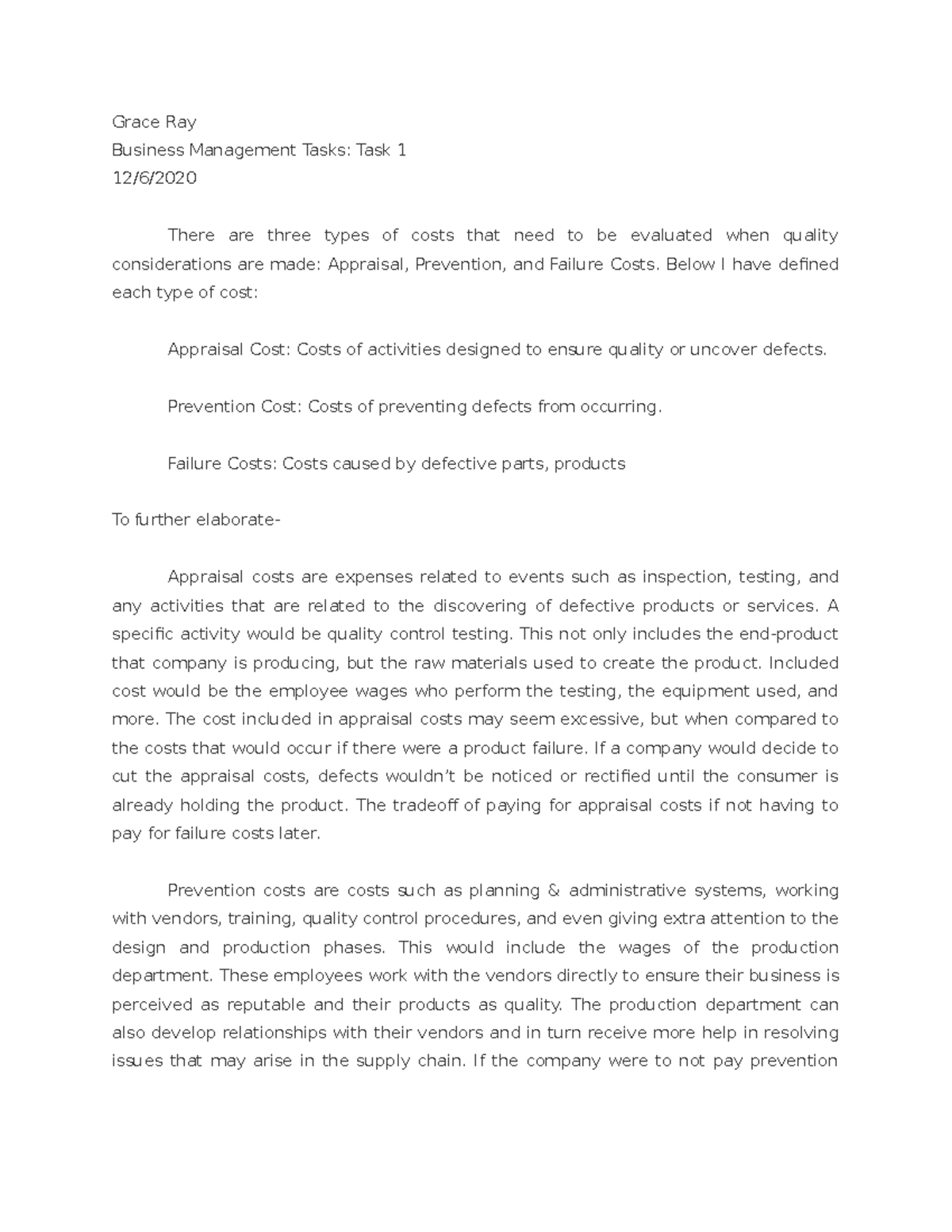 QHT1- Task 1 - Task 1 assessment for Business Management- passed ...