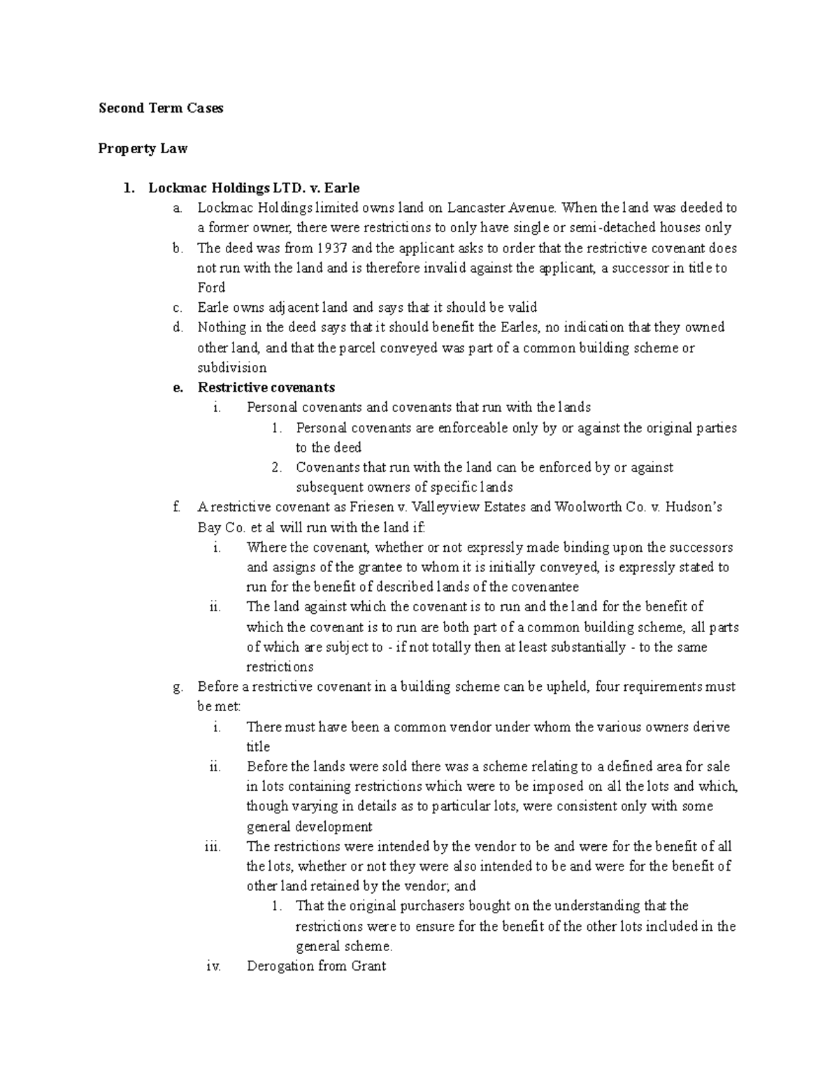 Case List + Learning Outcomes - Second Term Cases Property Law Lockmac ...