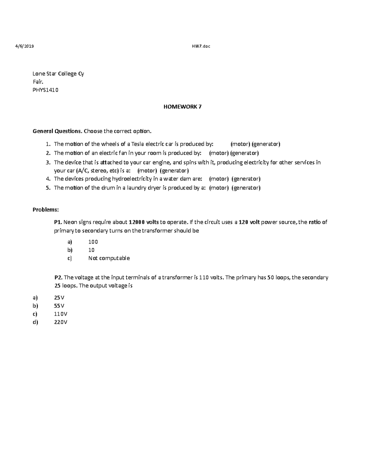 Physics Homework 7 - 4/6/2019 HW7 Lone Star College Cy Fair. PHYS ...