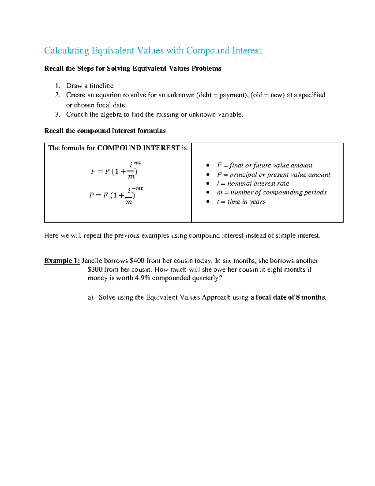 17. Equivalent Values Compound Interest - Calculating Equivalent Values with Compound Interest ...
