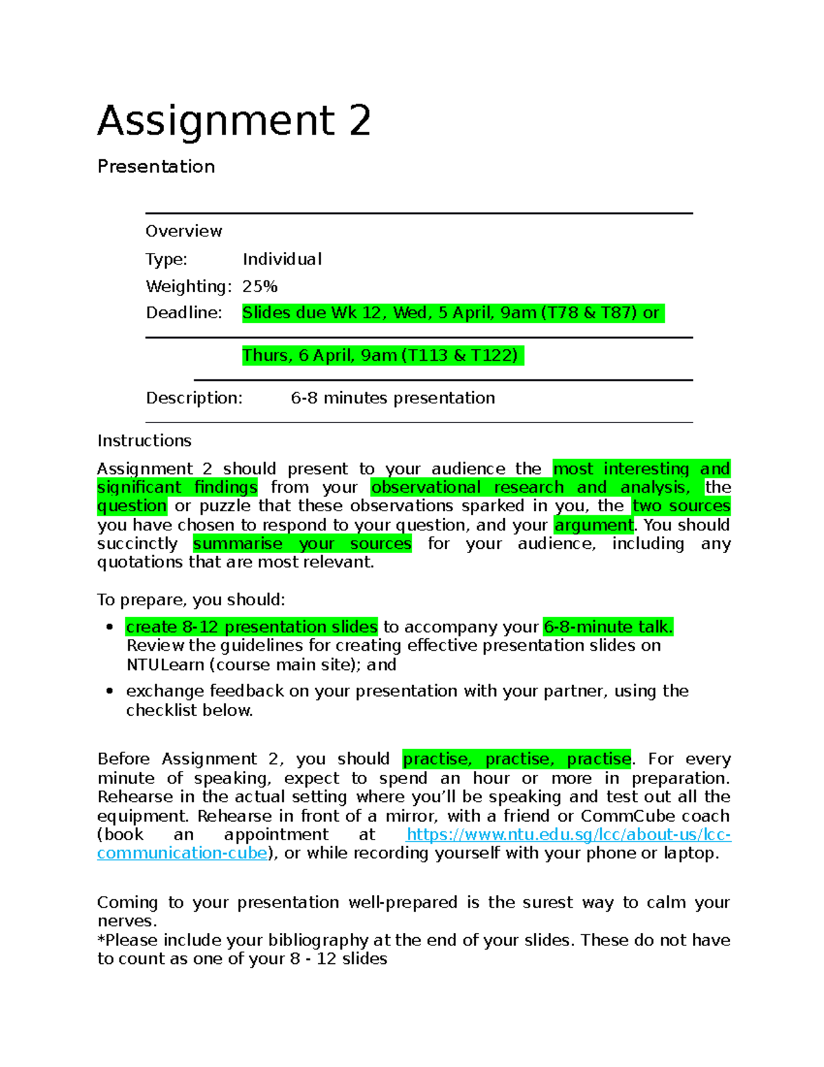 CC0001 Assignment 2 - Presentation Guidelines - Assignment 2 ...