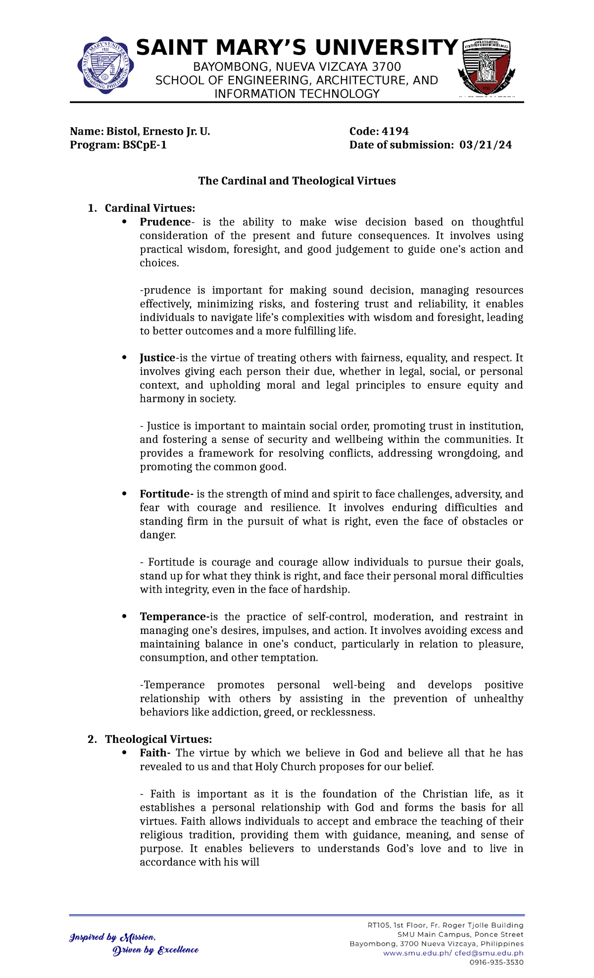 CFE- Assignment - cfe - SAINT MARY’S UNIVERSITY BAYOMBONG, NUEVA ...