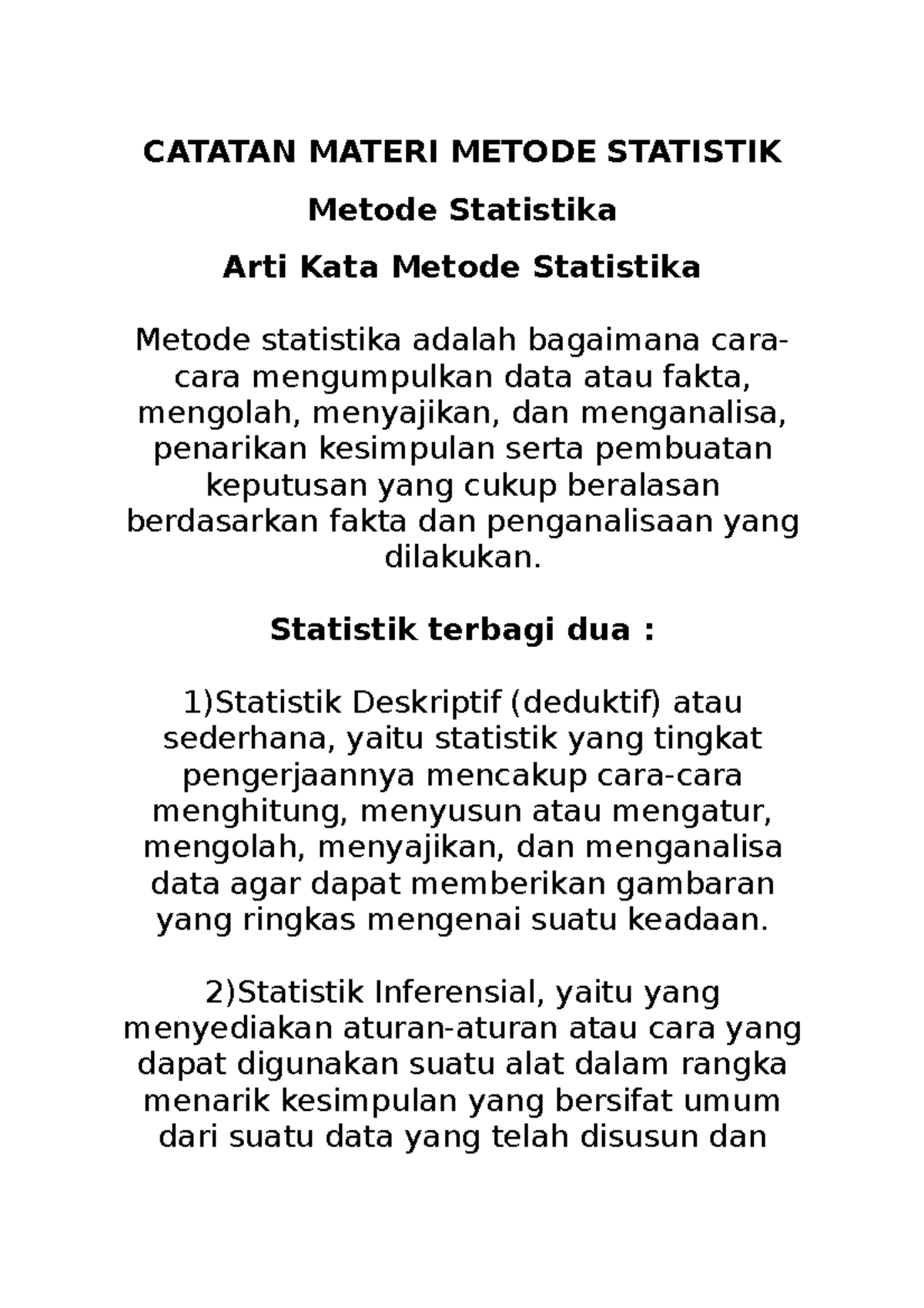 Catatan Materi Metode Statistika - CATATAN MATERI METODE STATISTIK ...