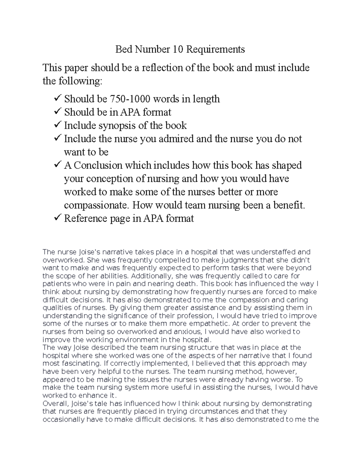 Bed Number 10 Requirements - Bed Number 10 Requirements This paper ...