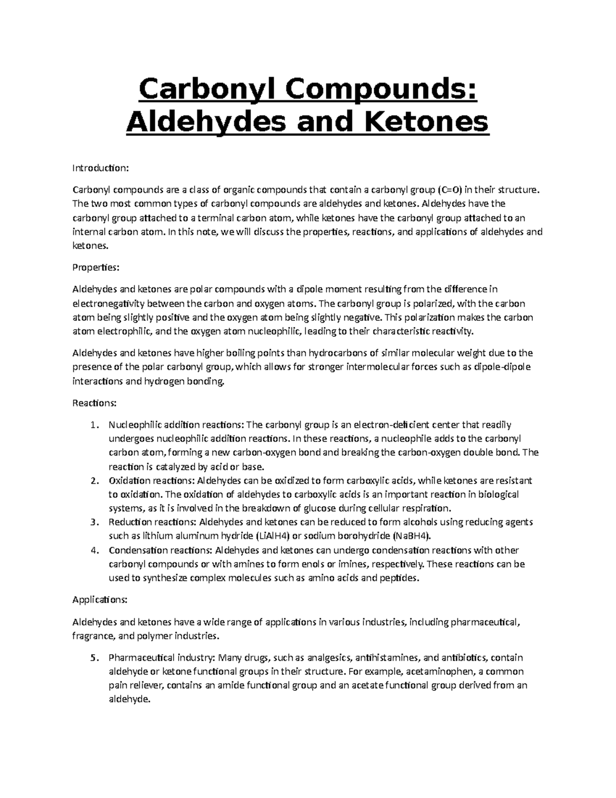 CHEM-2300-18 - Carbonyl Compounds: Aldehydes and Ketones - Carbonyl ...