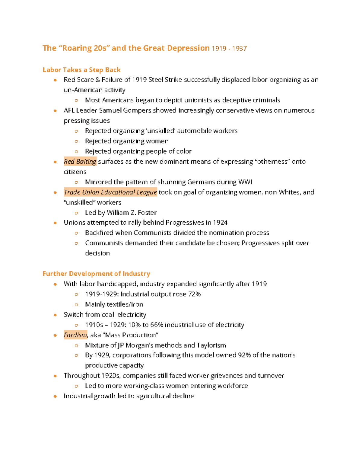HST103 The “Roaring 20s” and the Great Depression - The “Roaring 20s ...