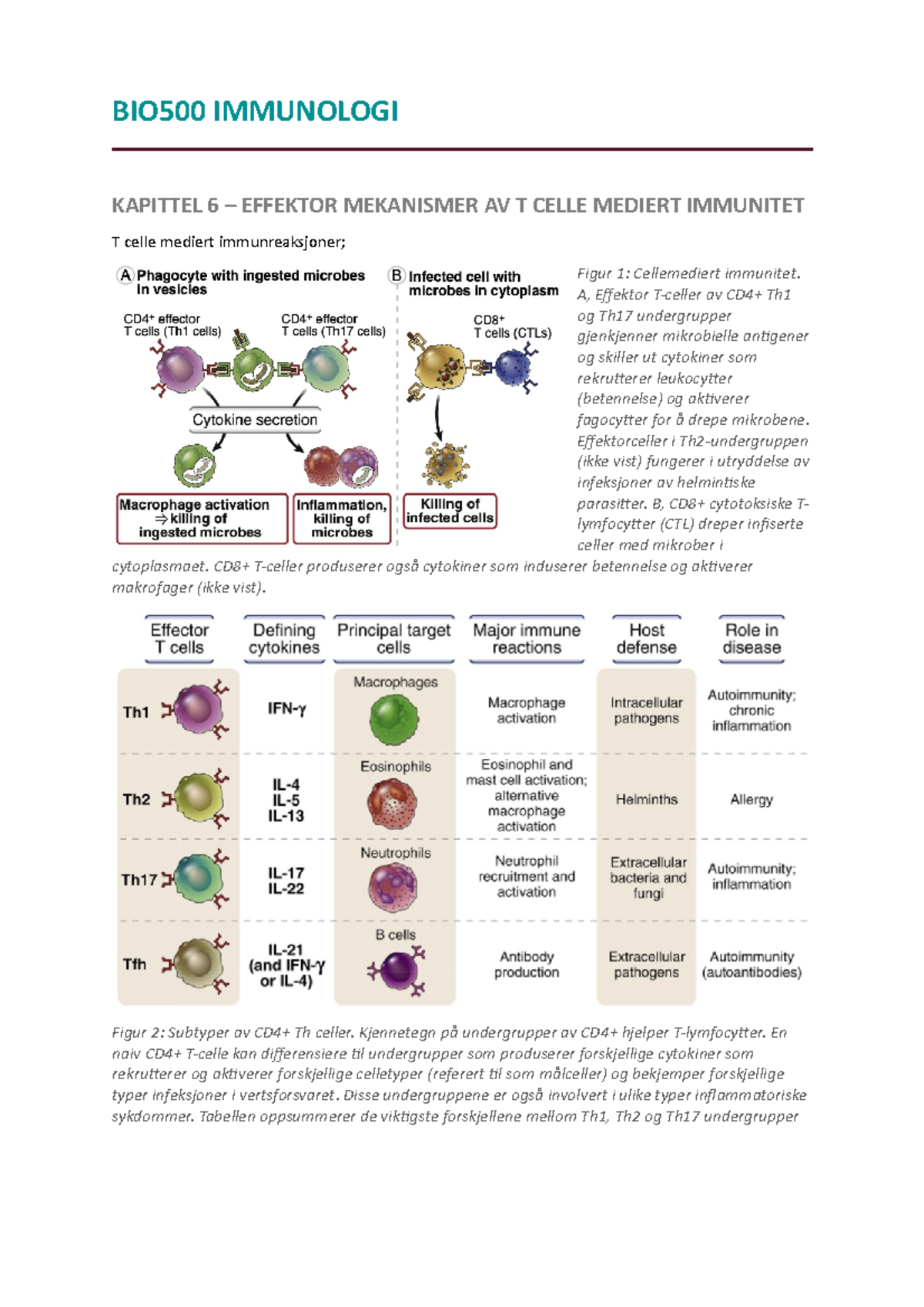 BIO500 KAP 6 - Effektormekanisme hos T celler - BIO500 IMMUNOLOGI ...