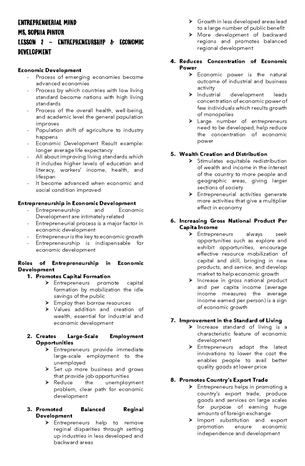 Lesson 2 Entrepreneurship and Economic Development - ENTREPRENUERIAL ...