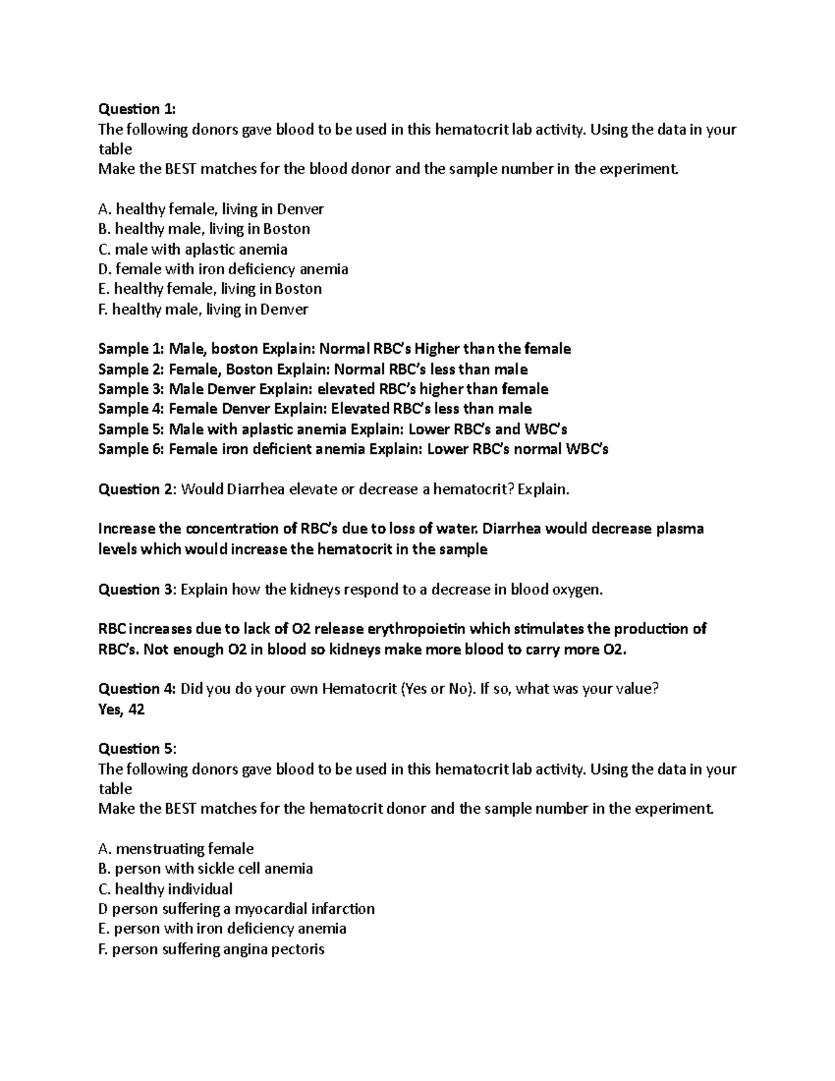 Blood lab finished - Question 1: The following donors gave blood to be ...