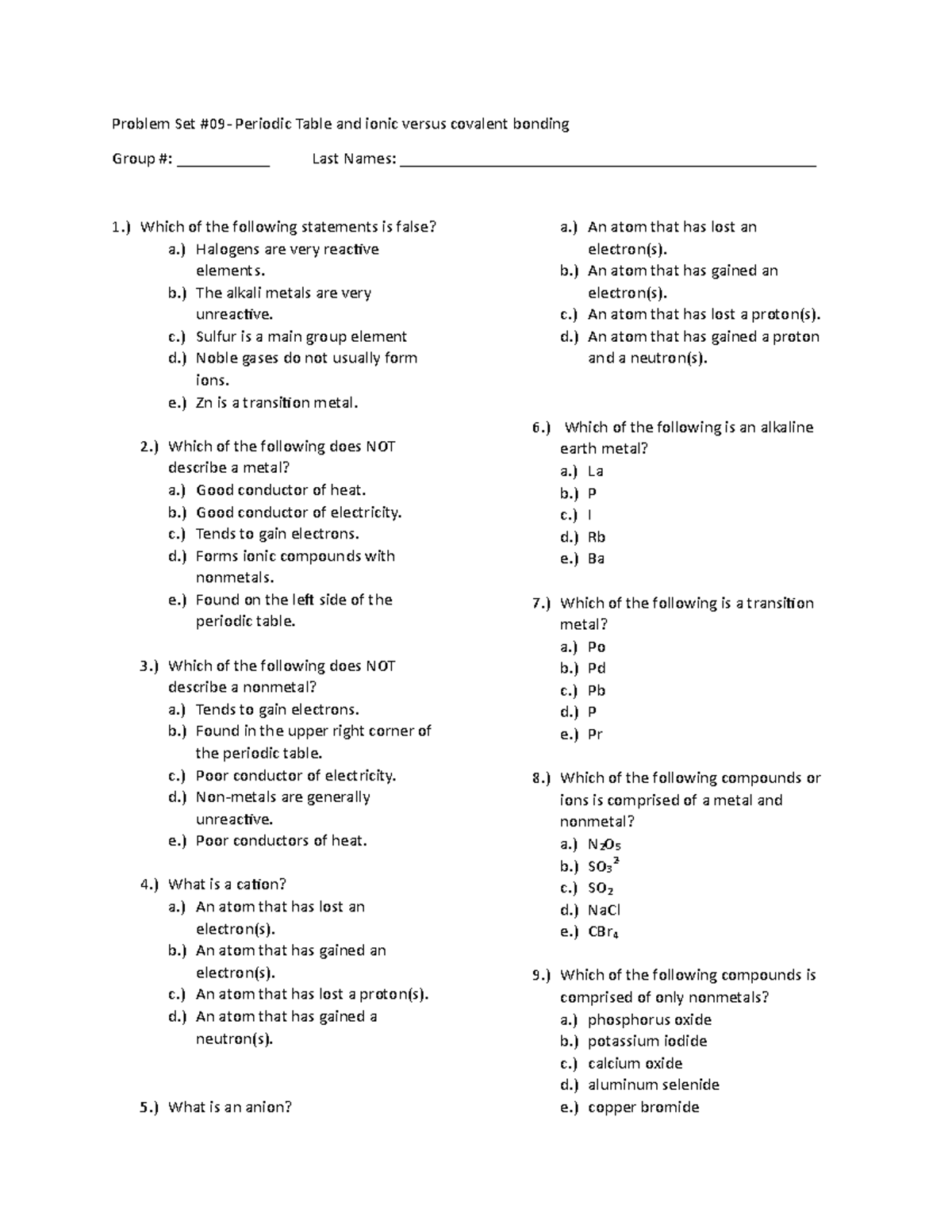 Problem+Set+%239 - Practice problems sets for chemistry - Problem Set ...