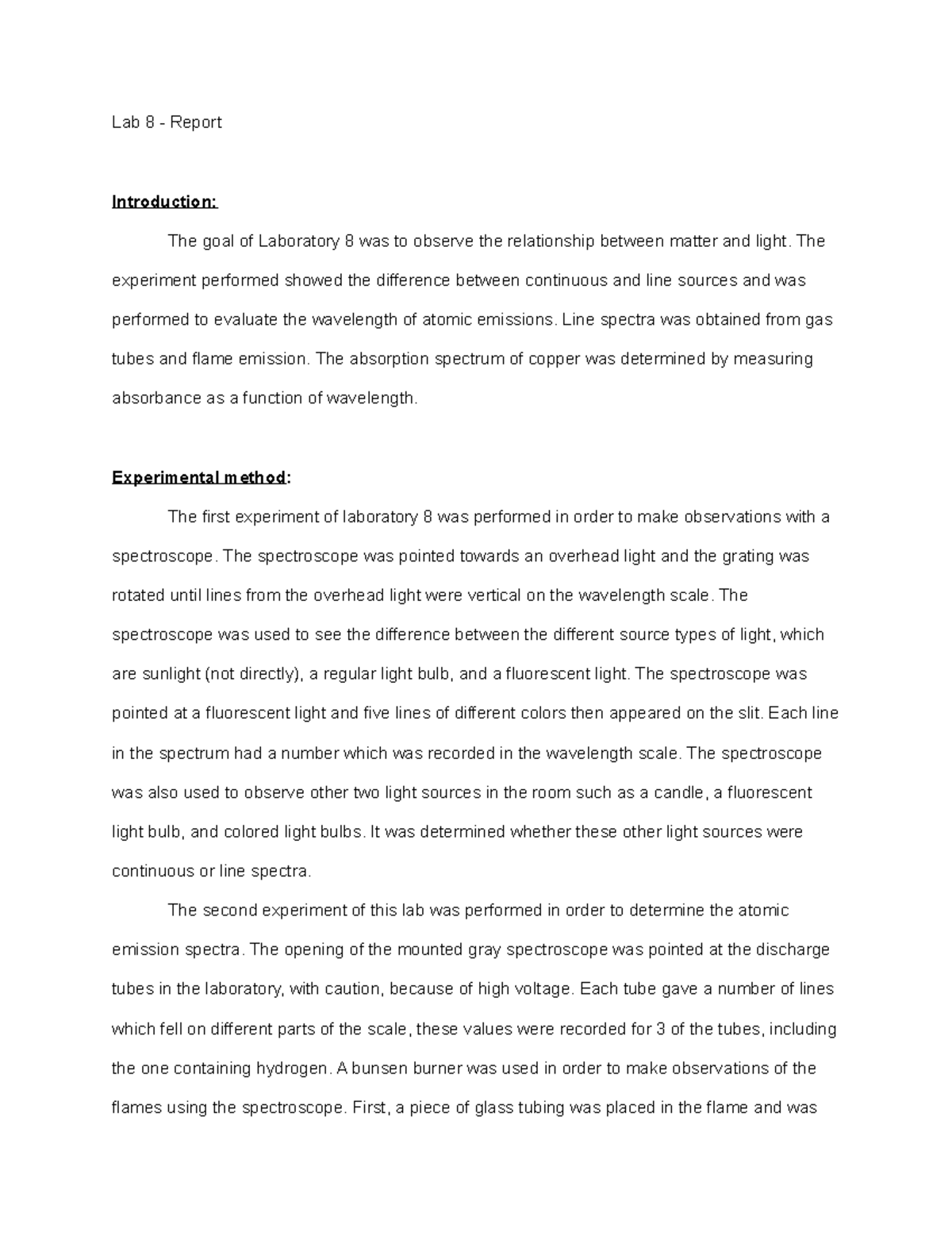LAB 8 - Report - Lab 8 - Report Introduction: The goal of Laboratory 8 ...