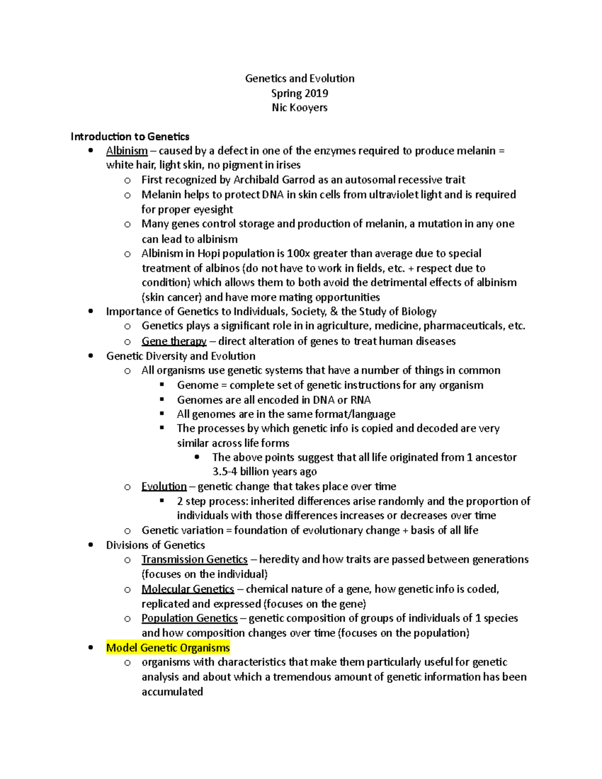 Genetics and Evolution Book Notes-2 - Genetics and Evolution Spring ...