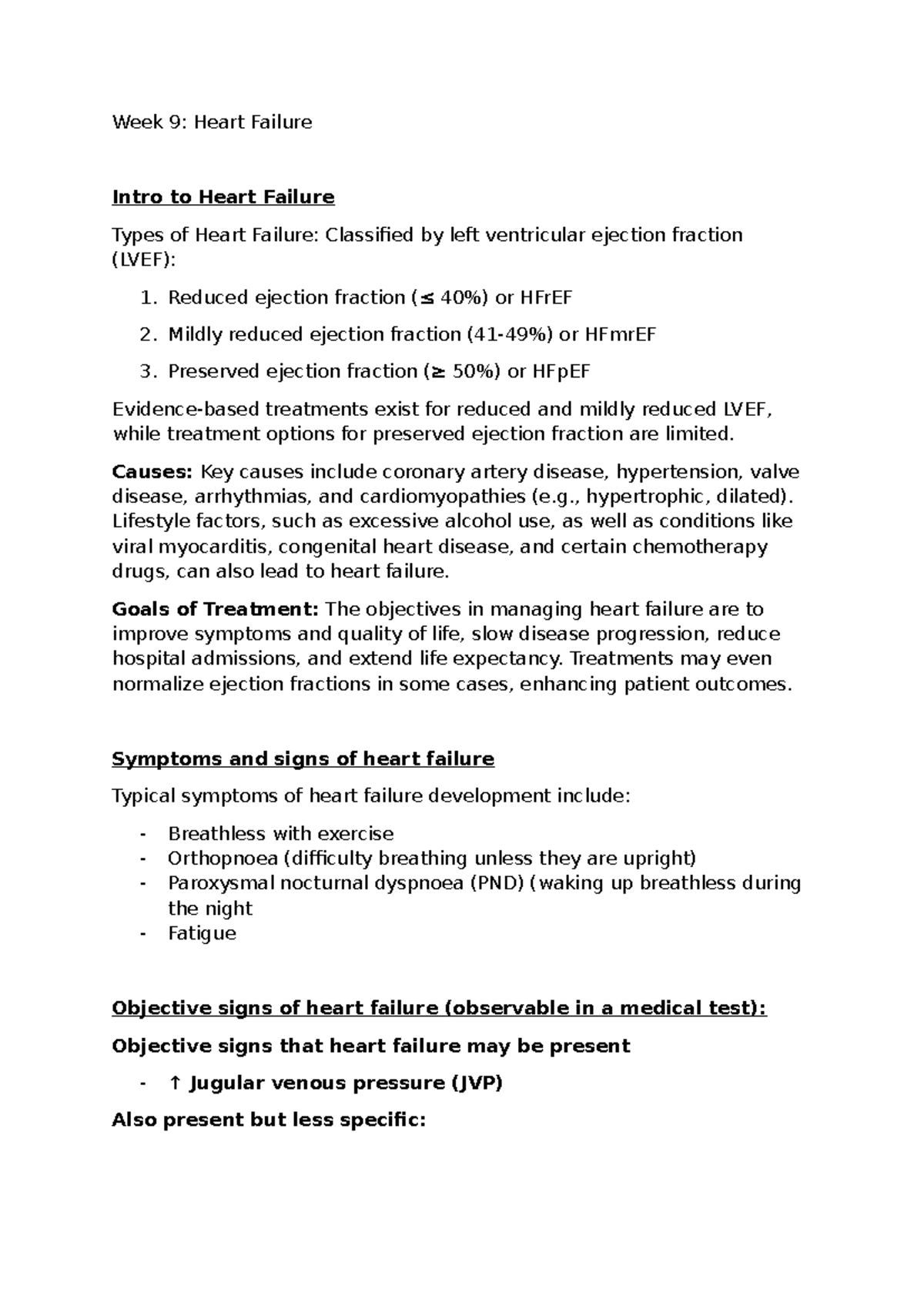 Week 9 2102 - Week 9 notes for 2102 - Week 9: Heart Failure Intro to ...
