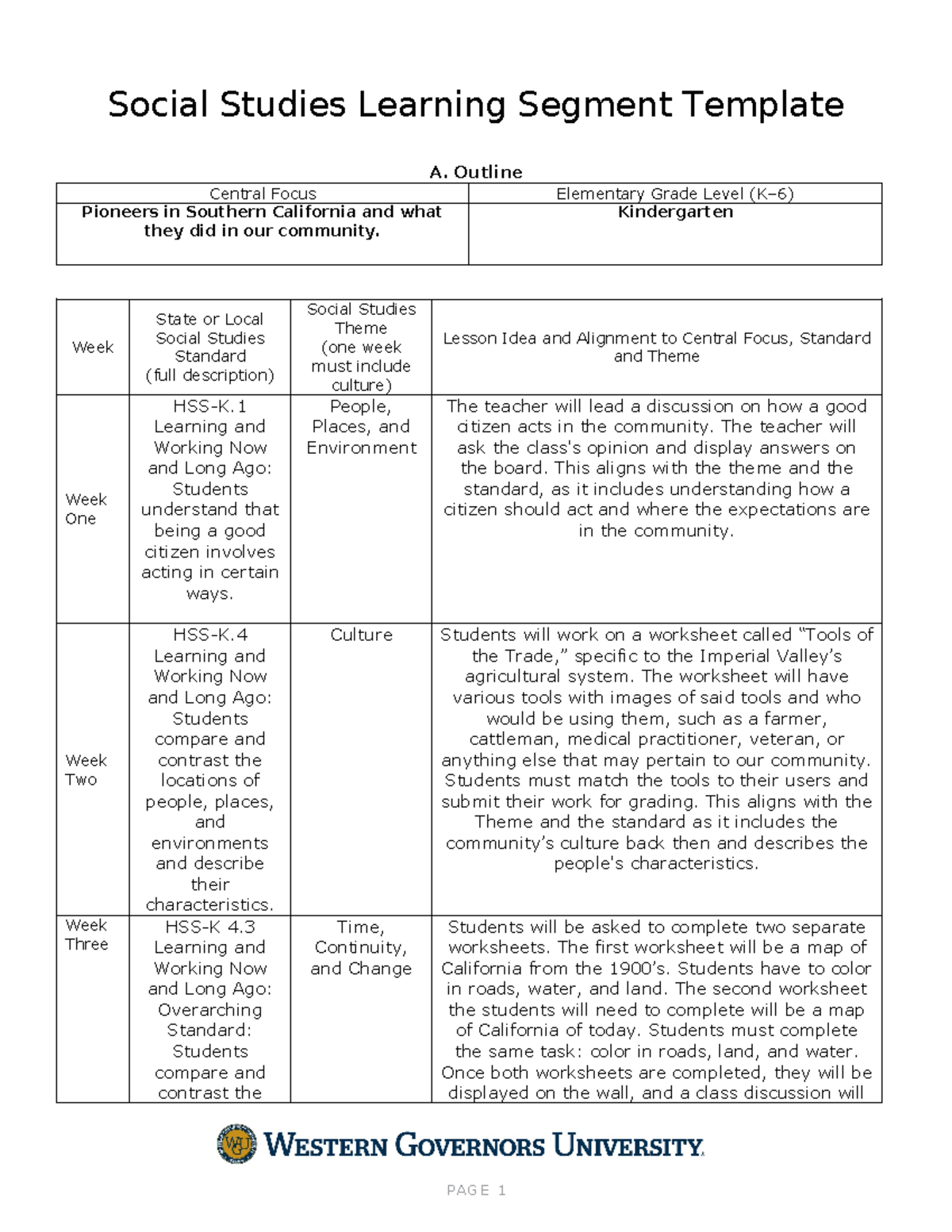 Social Studies Learning Segment Template - Outline Central Focus ...