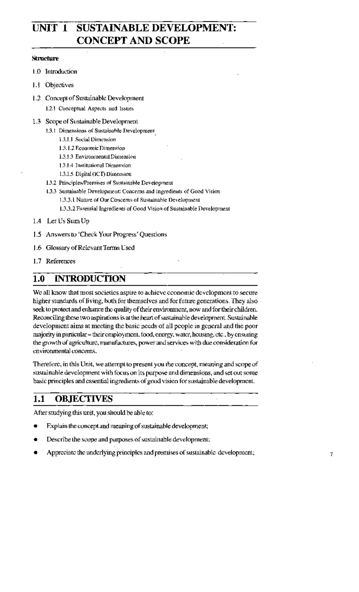 Sustainable development concept and scope - UNIT 1 SUSTAINABLE ...