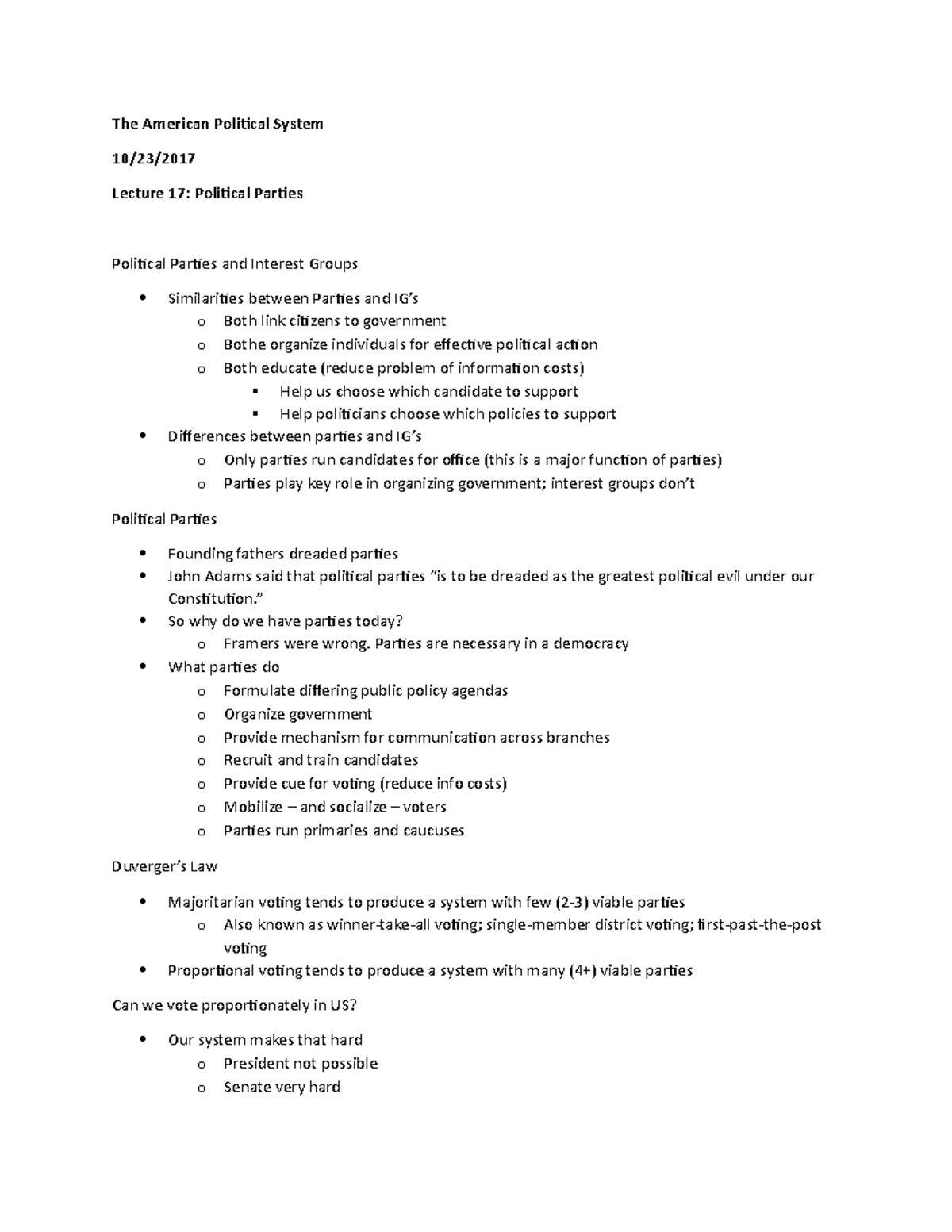 Lecture 17 Political Parties - The American Political System 10/23 ...