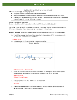 Section 6.5 stat lab - Statistics 200: Lab Activity for 6 and Essential Synthesis C Inference ...
