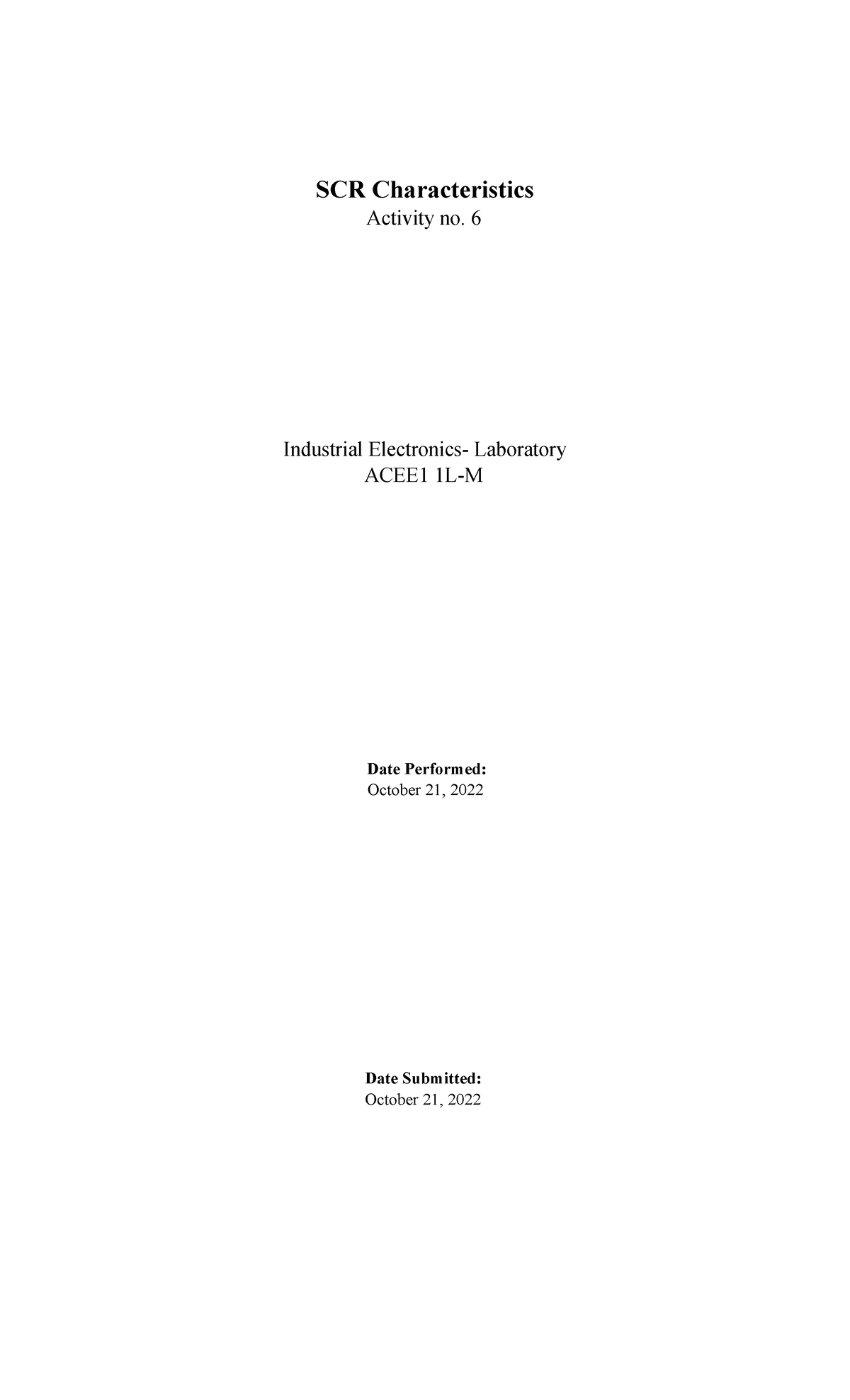 SCR Characteristics - SCR Characteristics Activity no. 6 Industrial ...