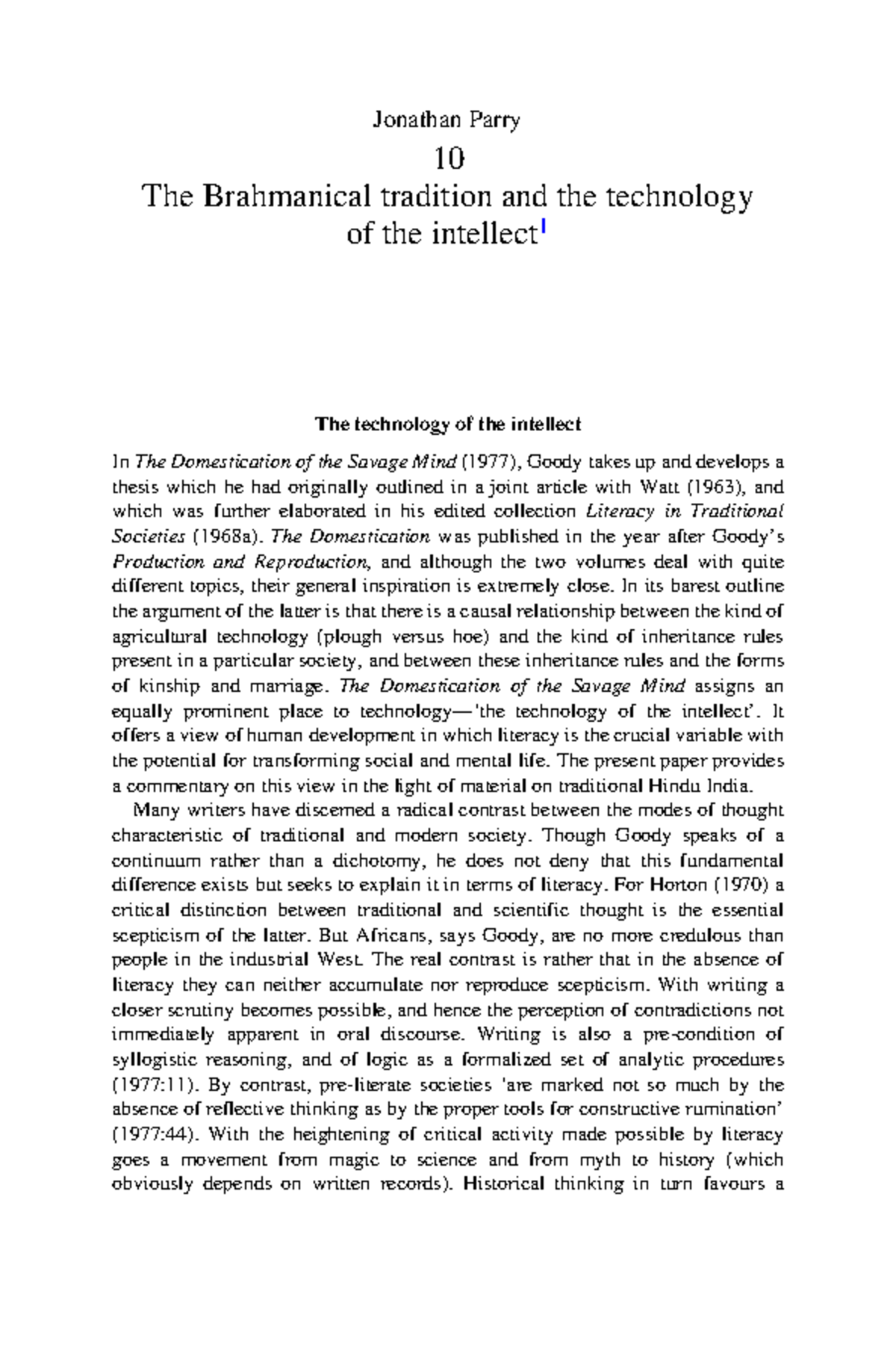 The Brahmanical tradition and the techno - Jonathan Parry 10 The ...