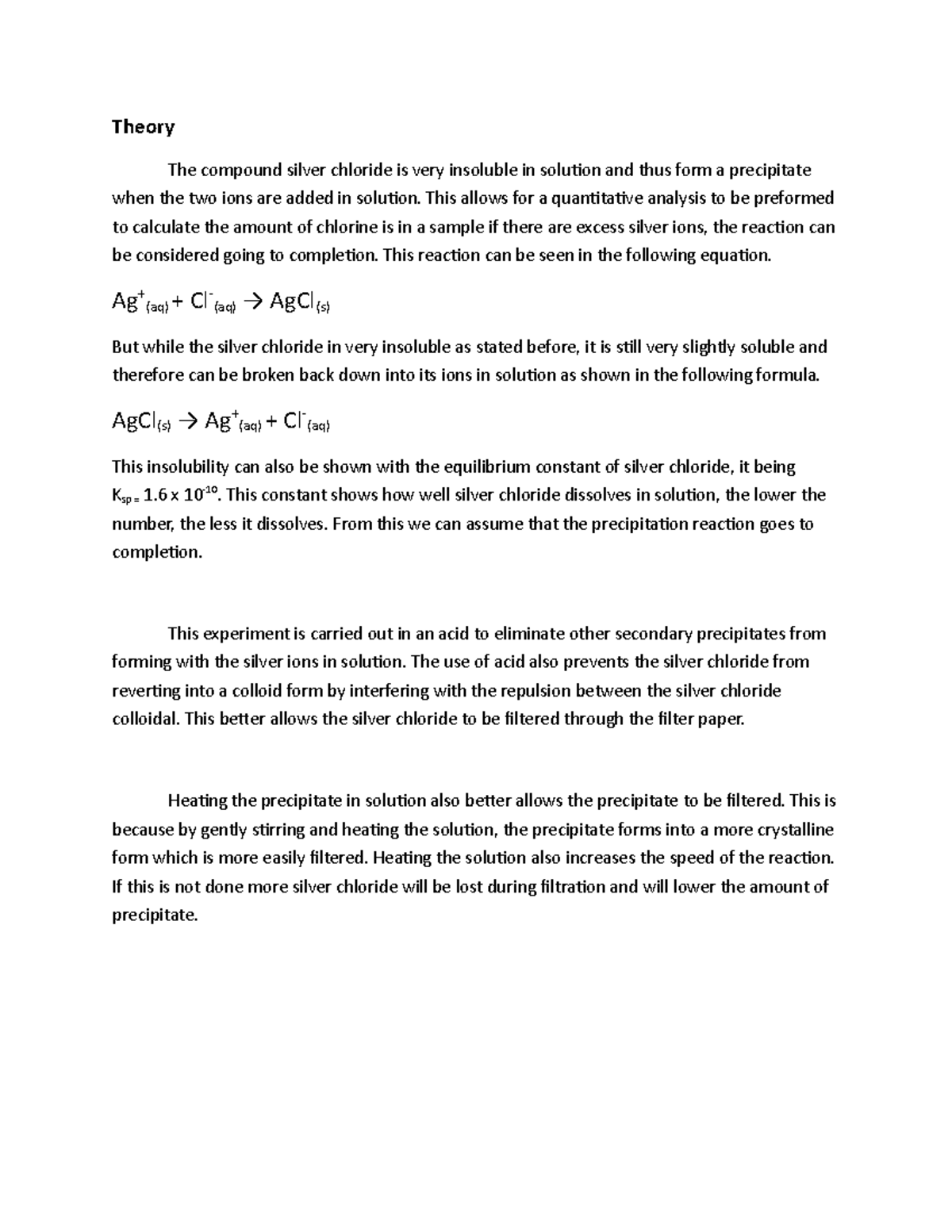 Gravimetric Analysis of a Chloride Salt - Theory The compound silver ...