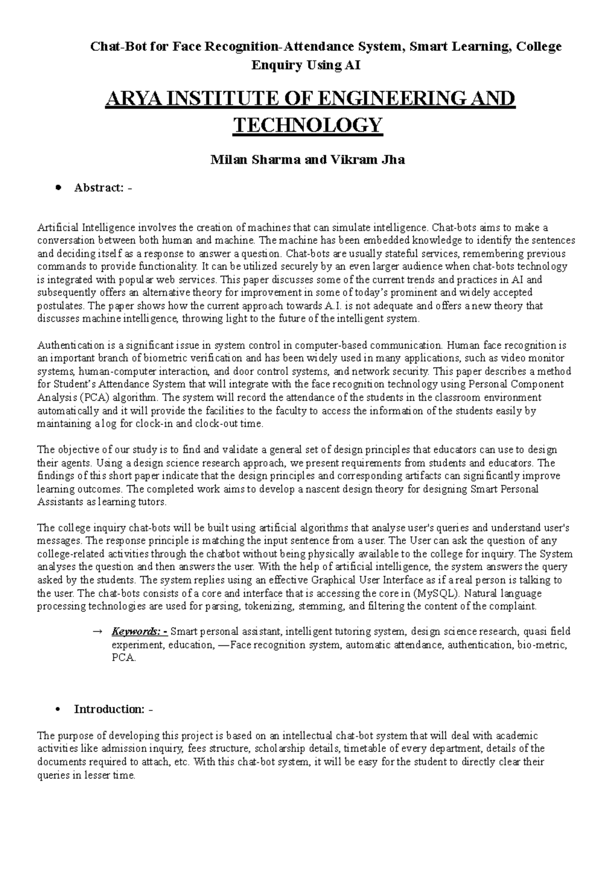 Chat-Bot For Face Recognition-Attendance System, Smart Learning ...