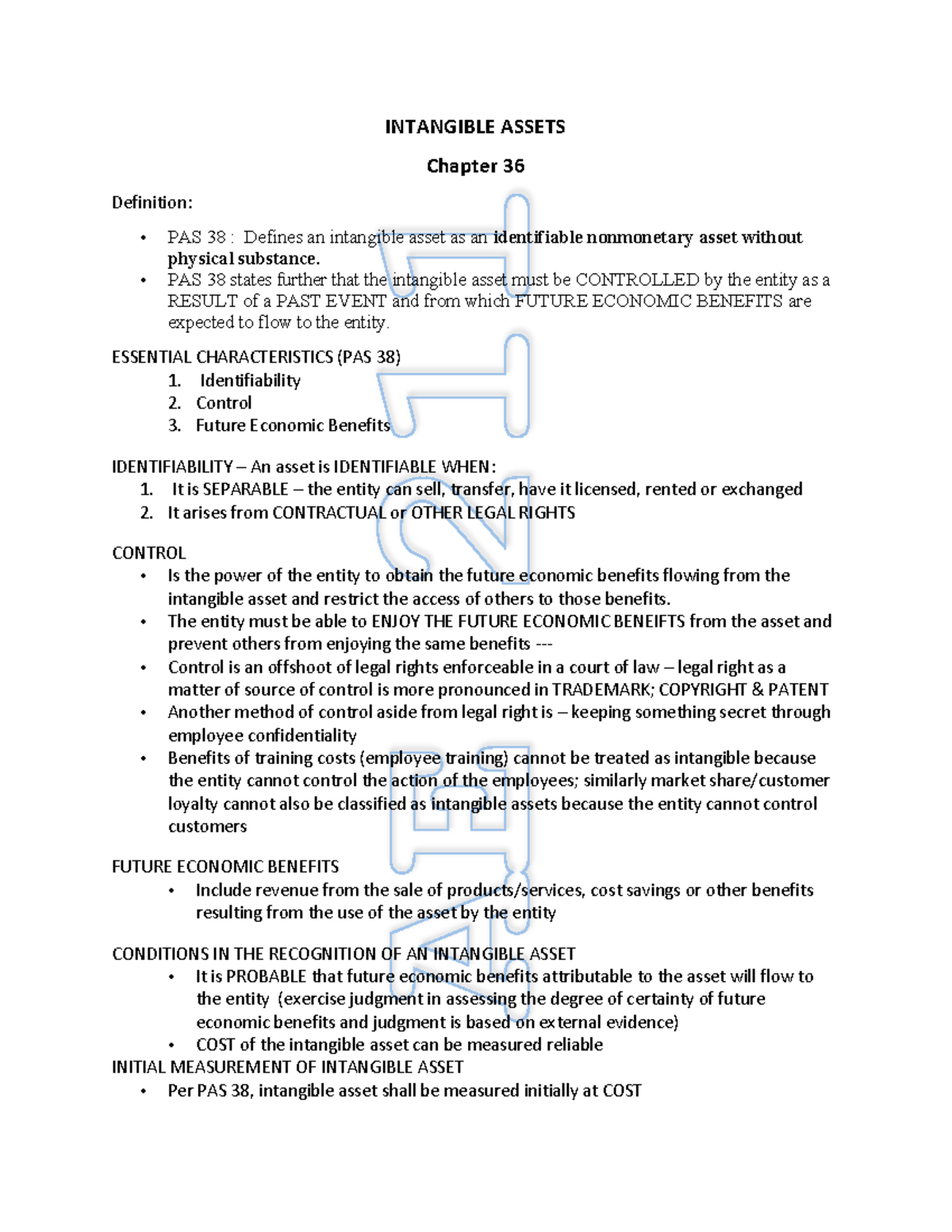 1 Intangible Assets notes - INTANGIBLE ASSETS Chapter Definition: PAS ...