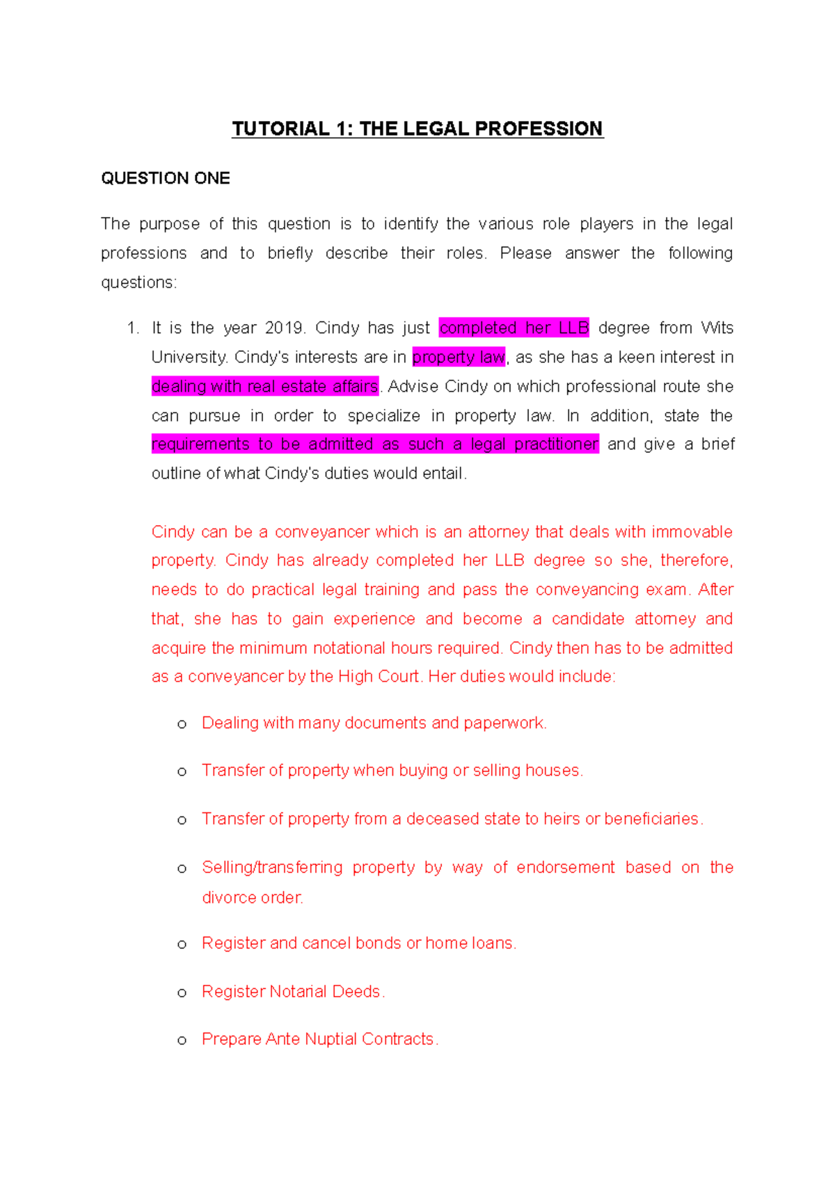 Tutorial 1 LAWS the legal prodession and ethics - TUTORIAL 1: THE LEGAL ...