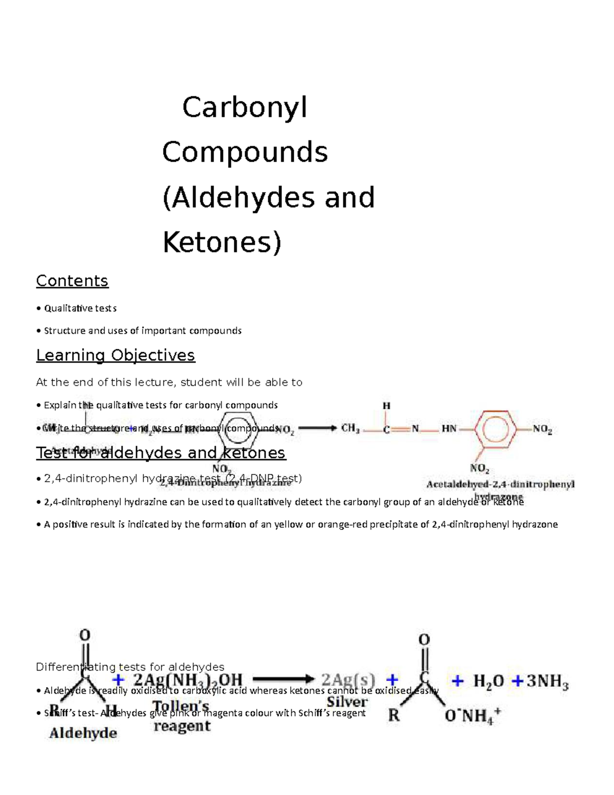 Chapter - 13 Carbonyl Compounds Aldehydes and Ketones - Carbonyl ...