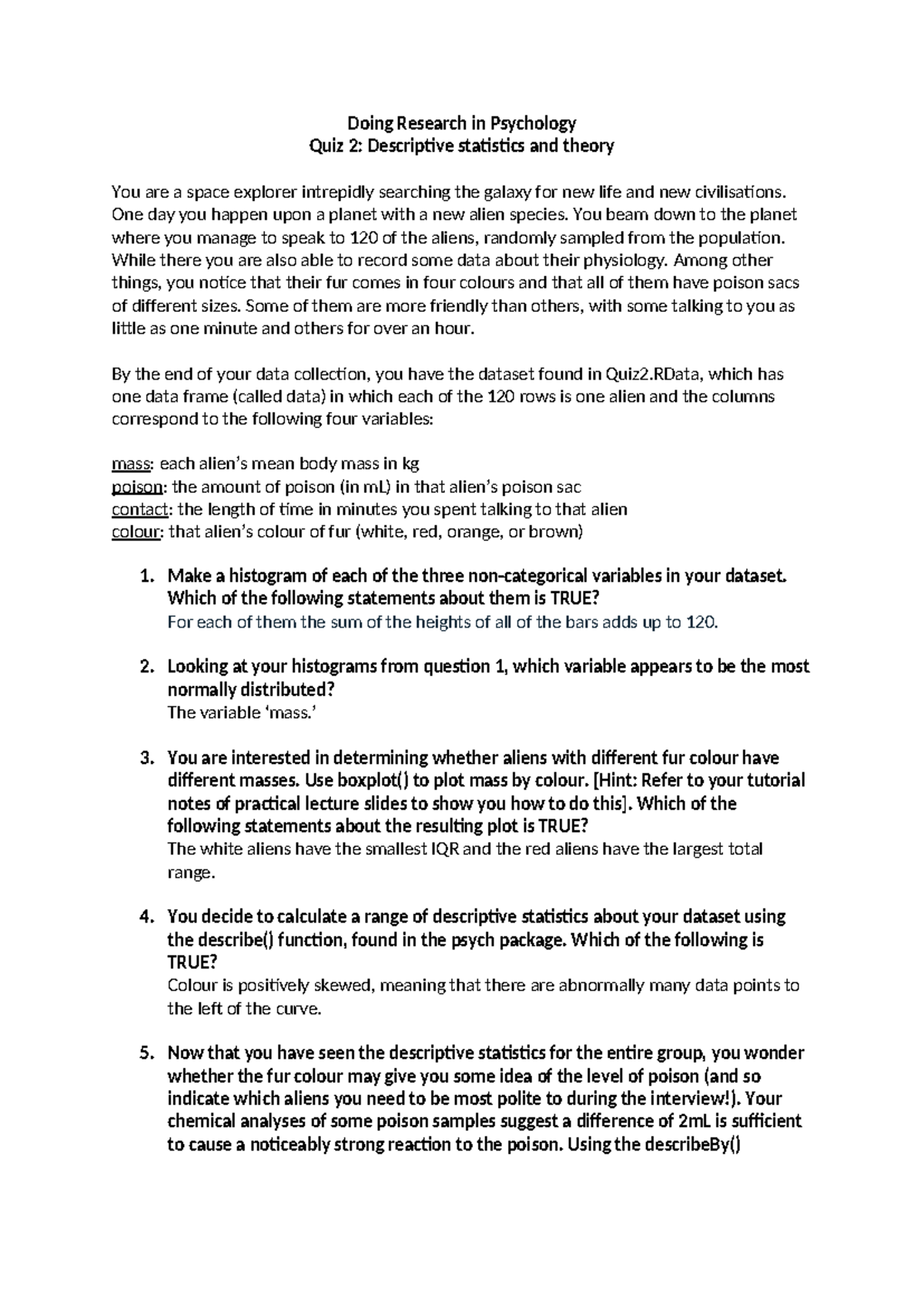 DRIP Quiz 2 - Summative quiz - Doing Research in Psychology Quiz 2 ...