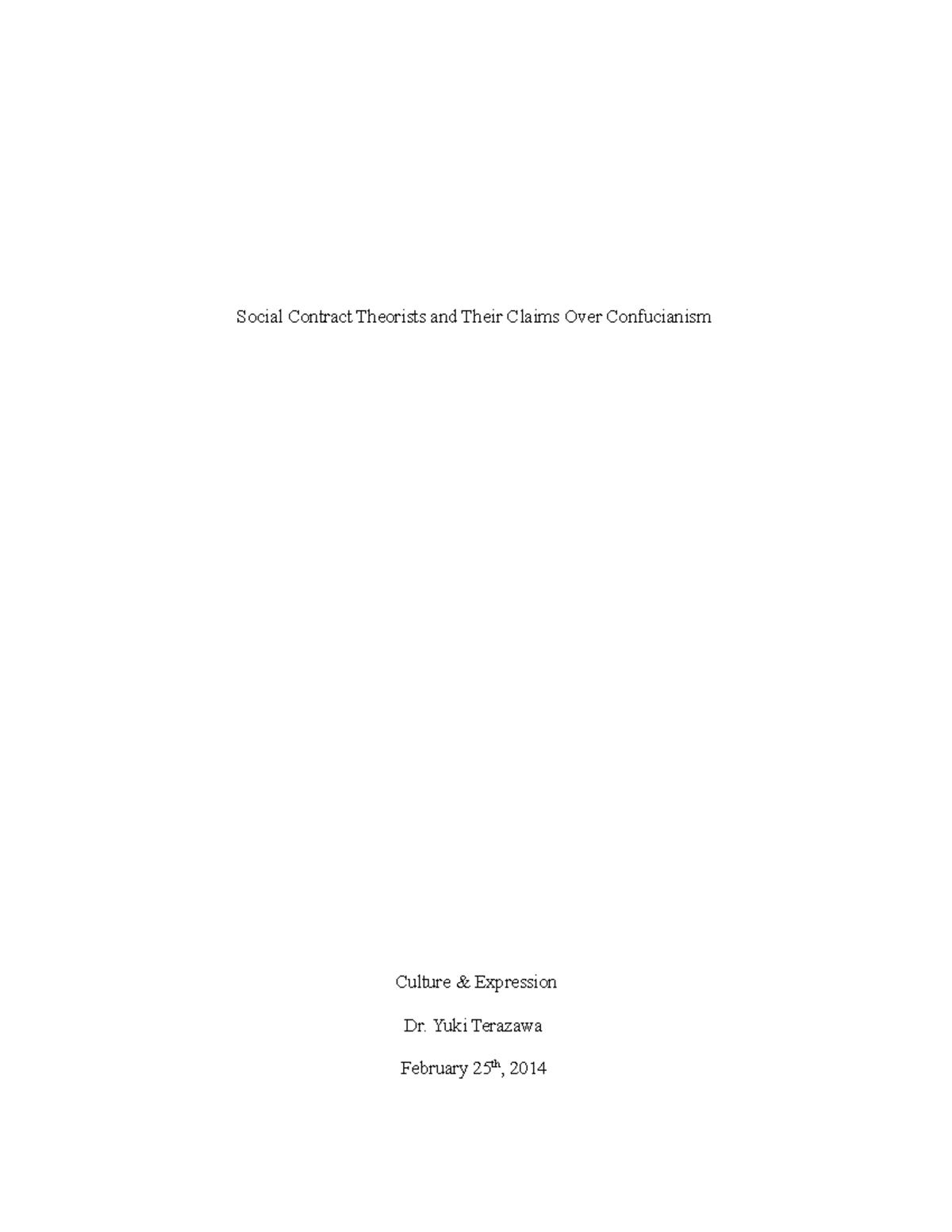 Terazawa - Confucianism - Social Contract Theorists and Their Claims ...