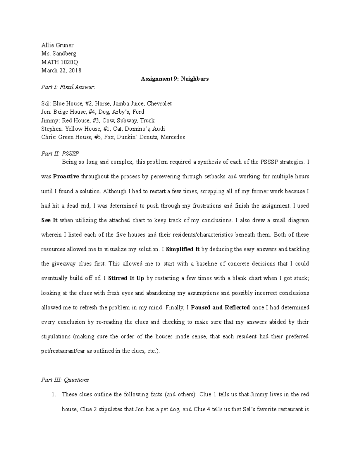 Assignment 9 - Grade: A - Allie Gruner Ms. Sandberg MATH 1020Q March 22 ...