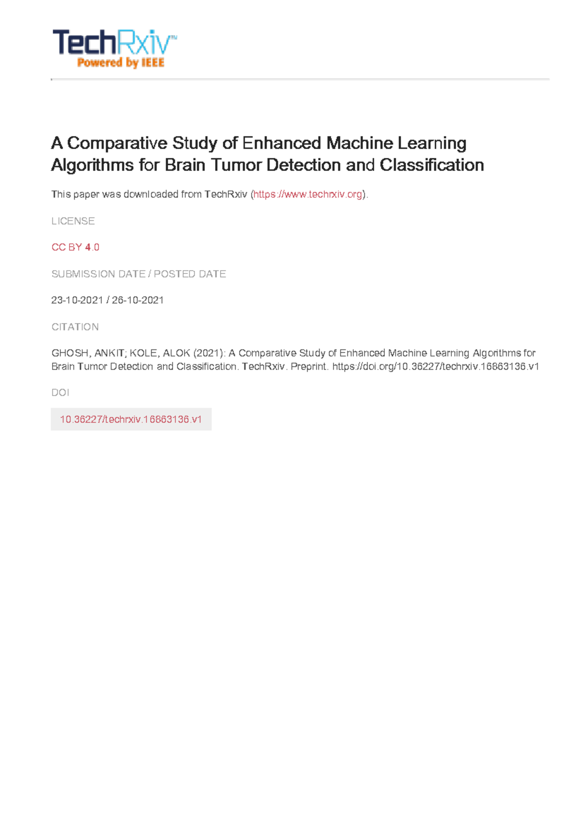 Brain tumor detection and classification - A Comparative Study of ...