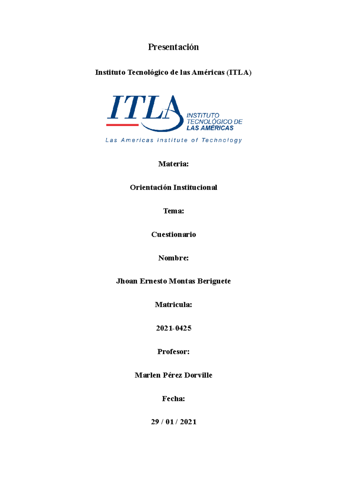 Tarea de Orientación: Qué es el ITLA en Word - Orientacion ...