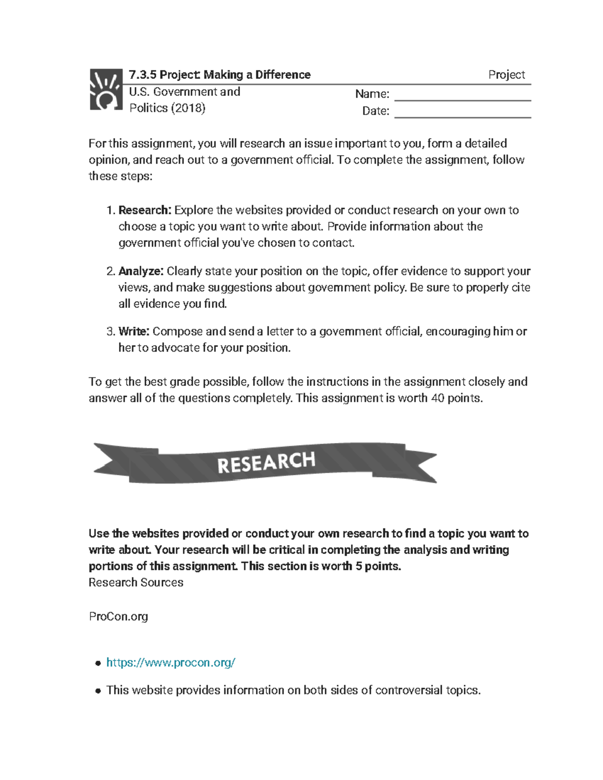 7.3.5 Project - Making a Difference (Project) - 7.3 Project: Making a ...