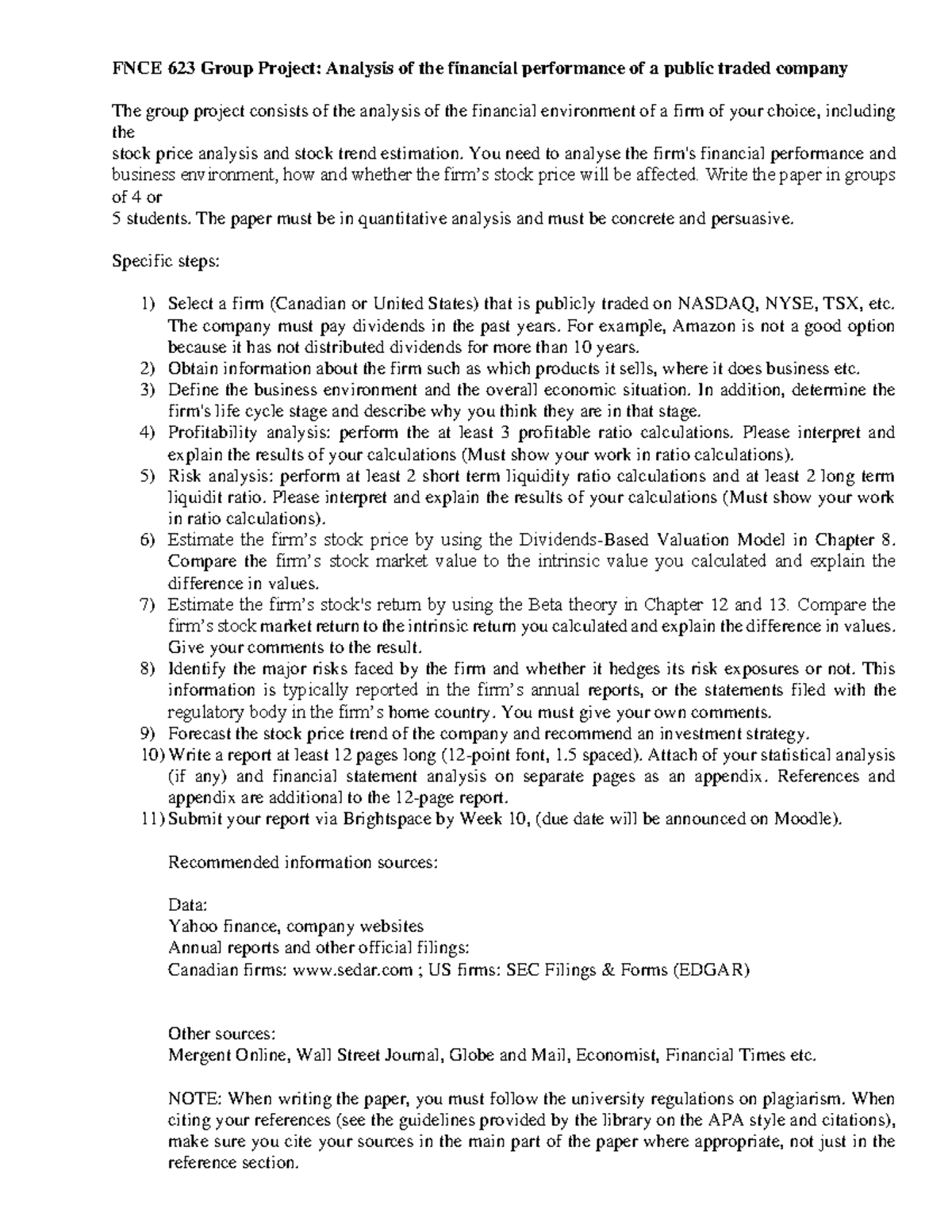 2024 Winter FNCE 623 Term Paper Description - FNCE 623 Group Project ...