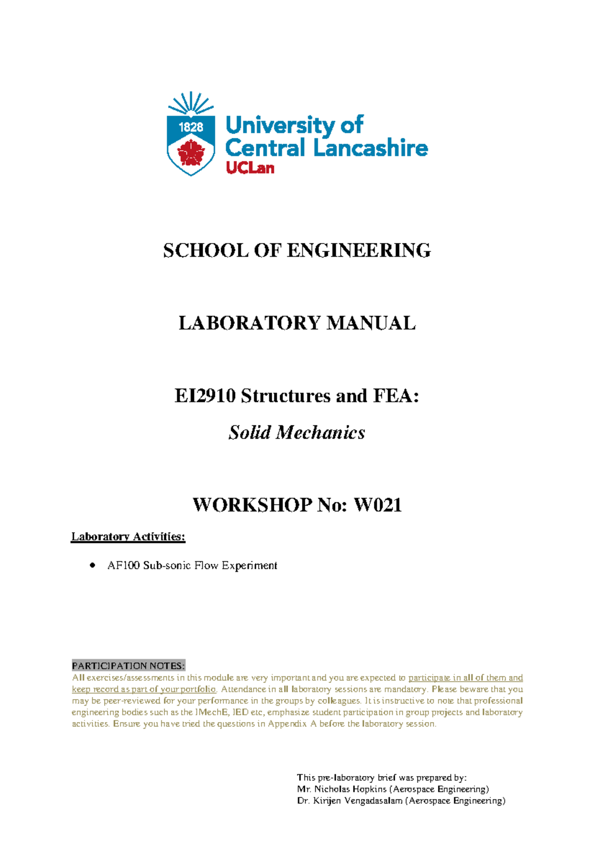 EI2910 Fluids Lab W021 Sub Sonic - This pre-laboratory brief was ...