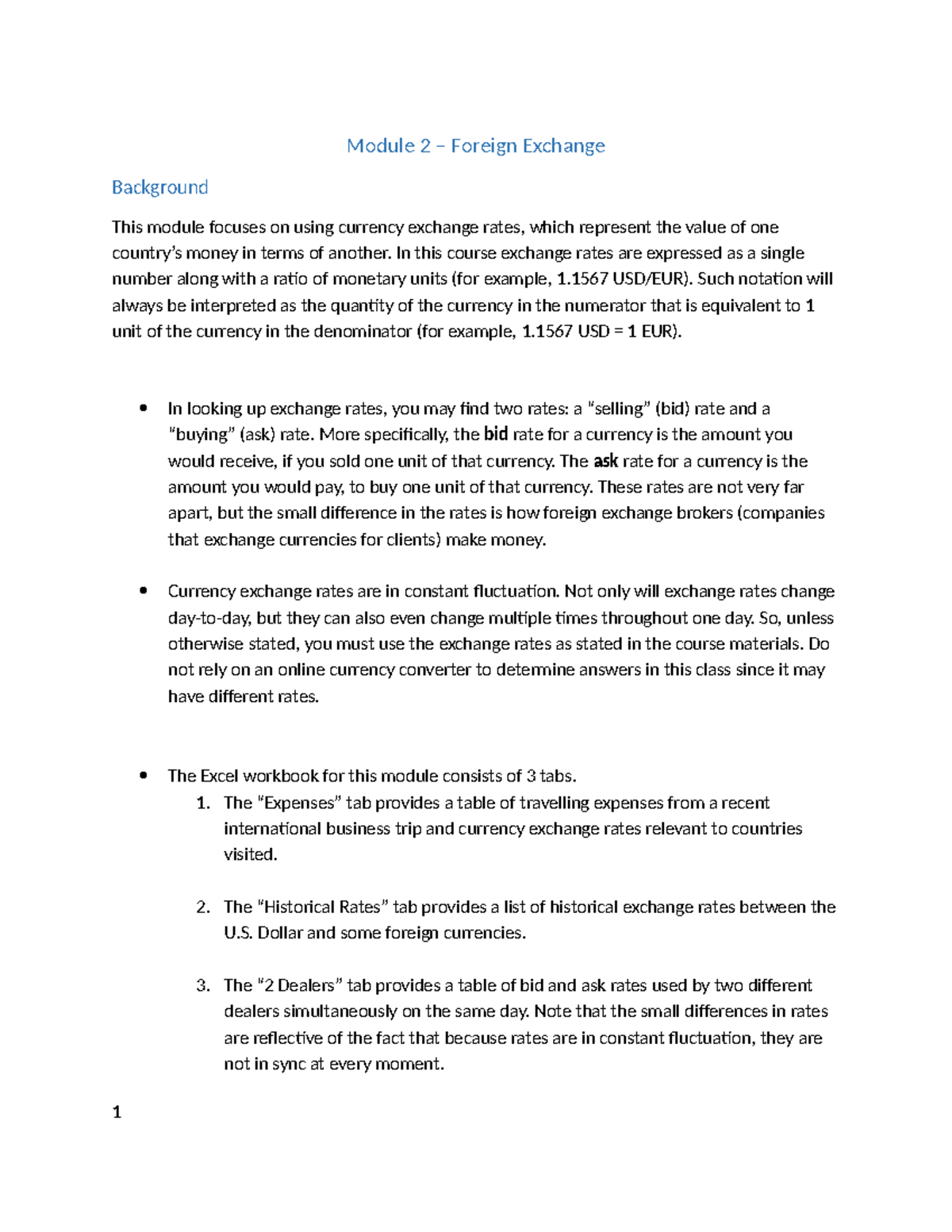 Module 2 Chapter-F2F - Module 2 – Foreign Exchange Background This ...