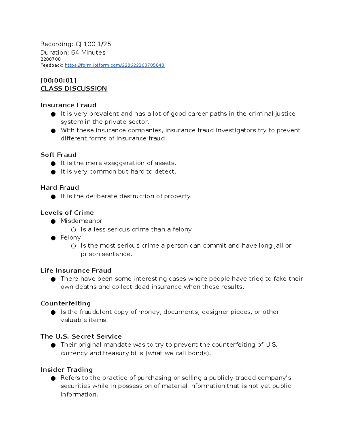 CJ 100 1 25 Summary Notes - Recording: CJ 100 1/ Duration: 64 Minutes ...