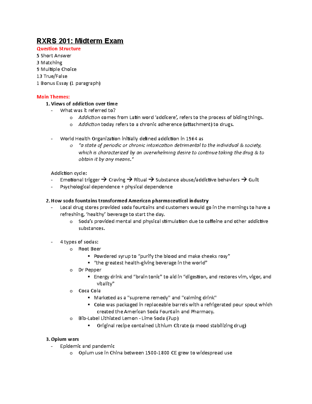 RXRS 201- Midterm revision - RXRS 201: Midterm Exam Question Structure 5 Short Answer 3 Matching ...