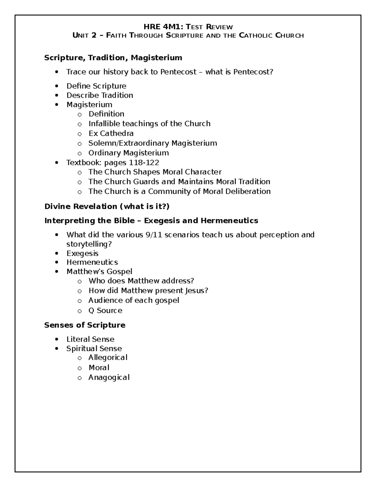 Test Review - Unit 2 notes - HRE 4M1: TEST REVIEW UNIT 2 – FAITH ...