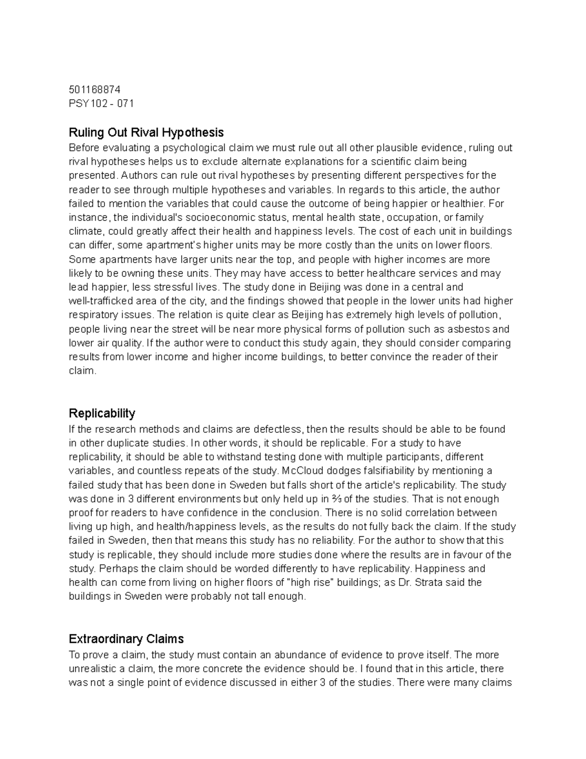 Assignment 1 - PSY102 - 501168874 PSY102 - 071 Ruling Out Rival ...