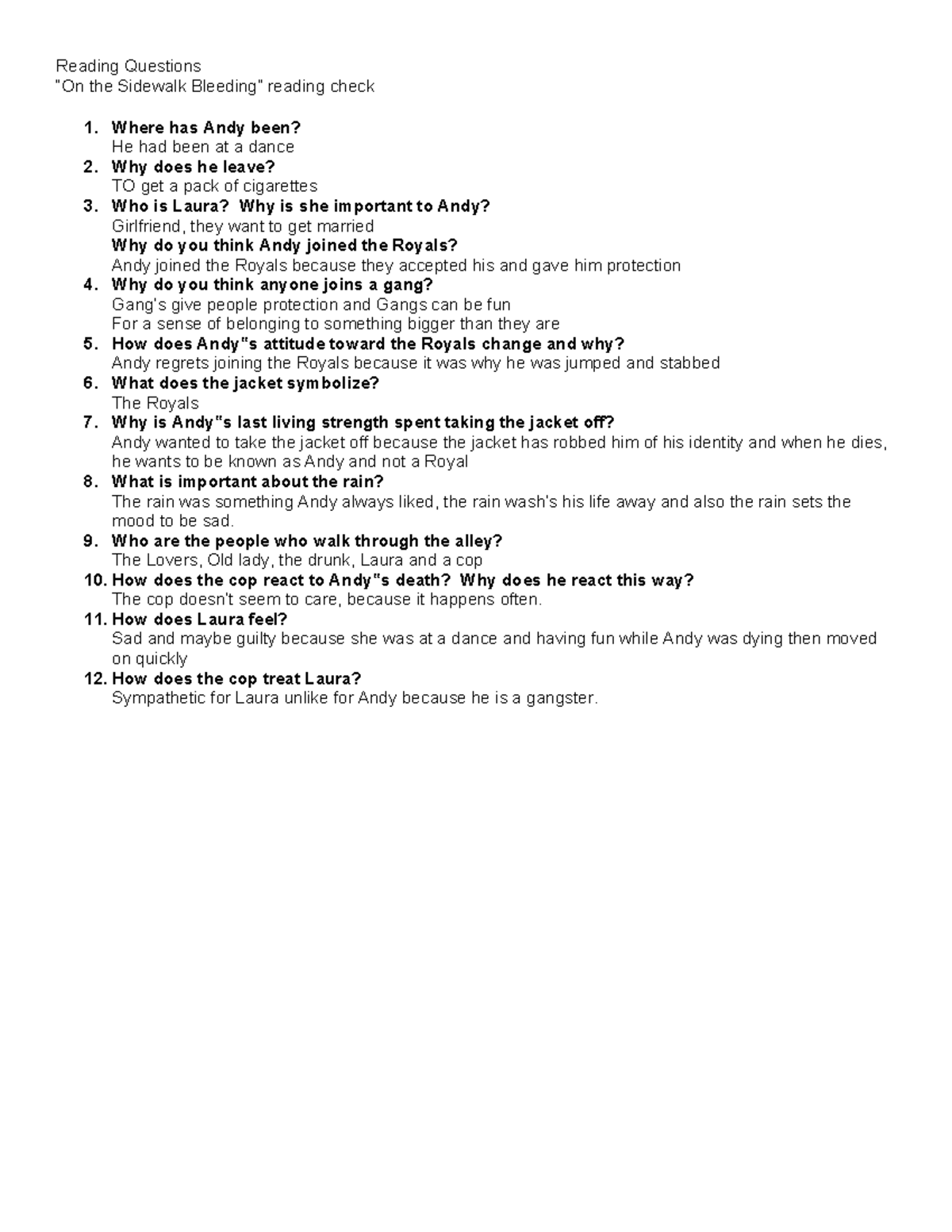 Bleeding on the side ways walk - Reading Questions “On the Sidewalk ...